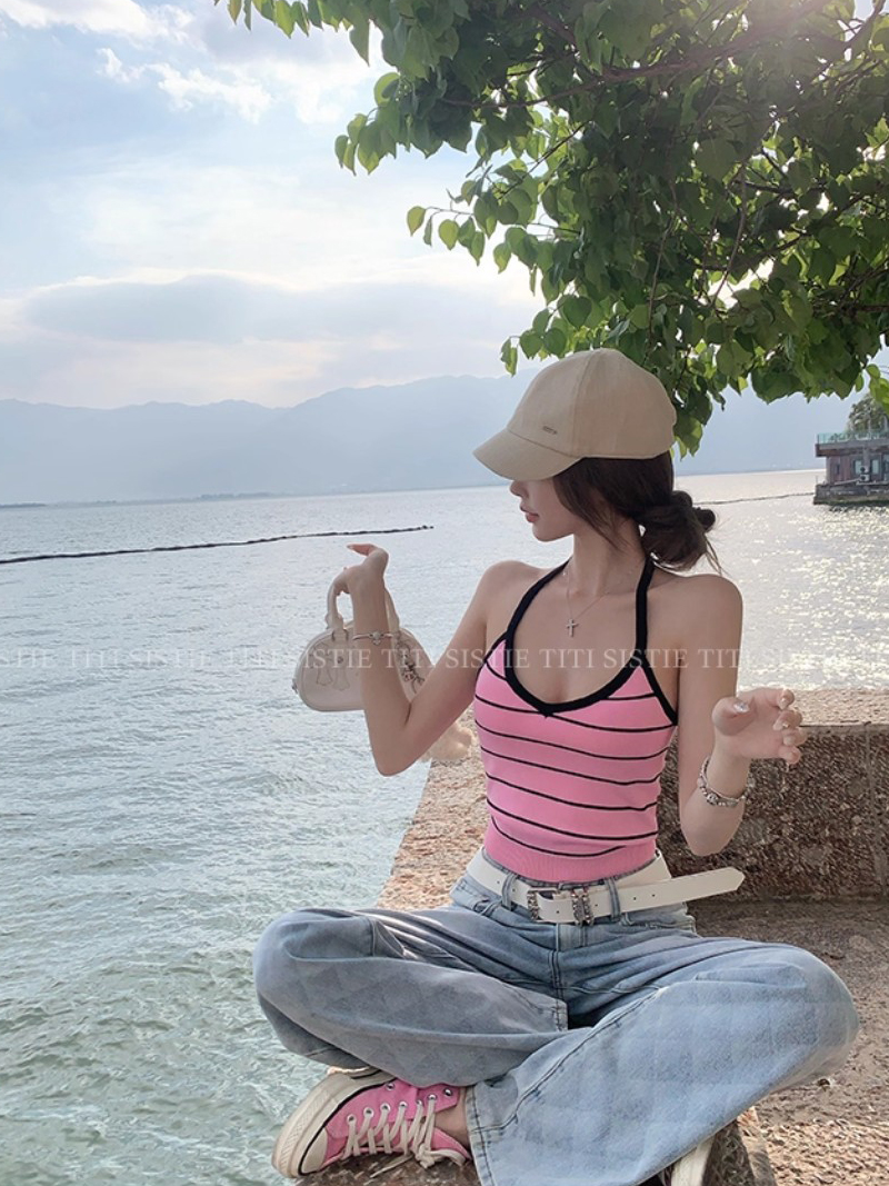 미뮤 Striped Pattern Halter Neck Sleeveless (2Color)