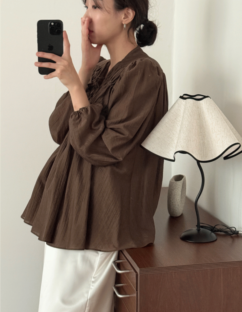 잇츠밤비 임산부 하객룩* 고유 셔링 블라우스 3col