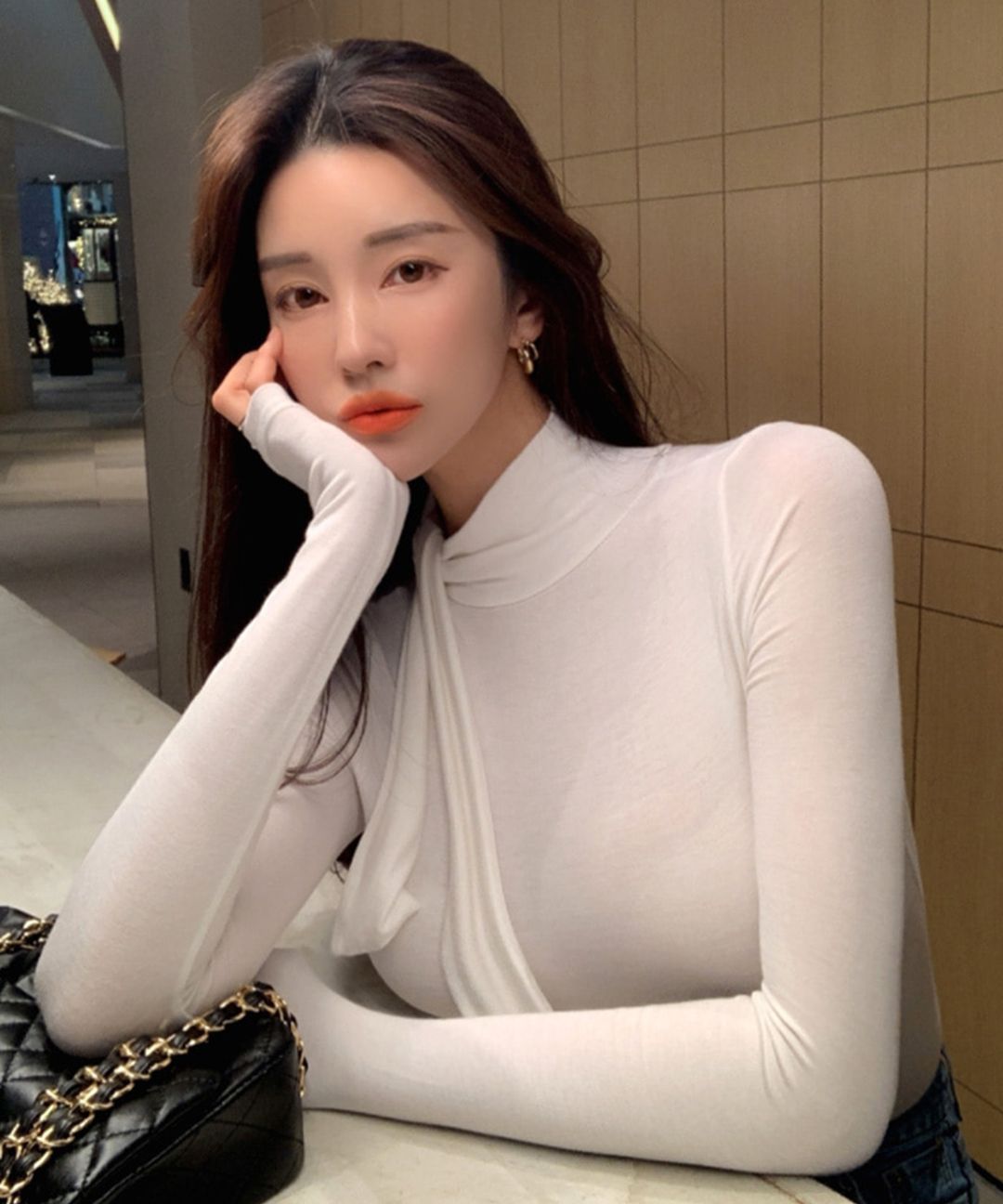 단독진행2만장돌파 슬림핏 시스루 스카프 긴팔티