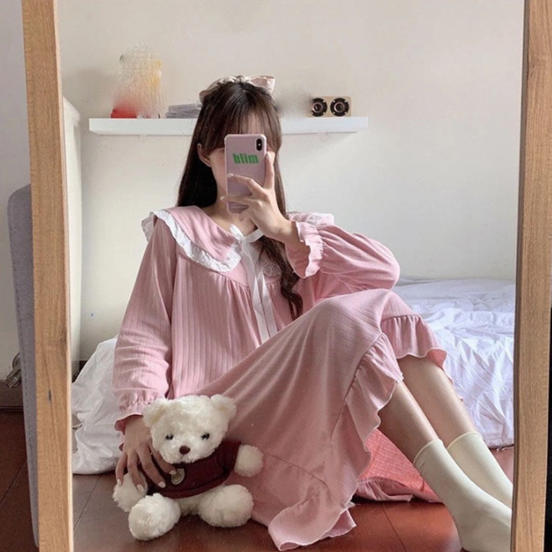 어텀세일 당일출고 4컬러 세라 리본 긴팔 원피스 파자마 가을 봄 공주 잠옷 여성 여자 홈 빅사이즈