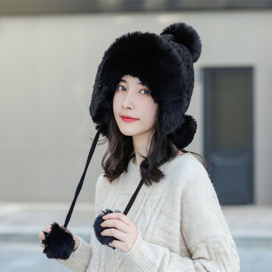 포빅 방울 니트 털 모자 버킷햇 비니 여성 여자 겨울 스키장 귀도리 귀마개 왕방울