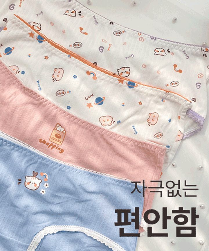 포스티 4장 2만원대 면스판으로 편안 고양이 곰돌이 팬티 세트 면팬티 편안한팬티 속옷 언더웨어