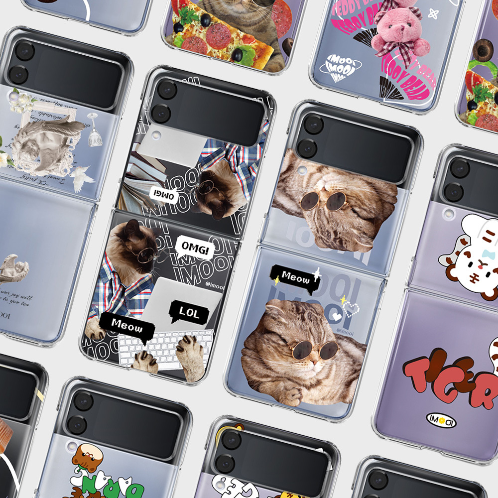 삼성 갤럭시 Z플립 투명 하드 케이스 2022년FW(지플립4 3 2 1 ZPLIP 제트플립)커플 3D 프린팅