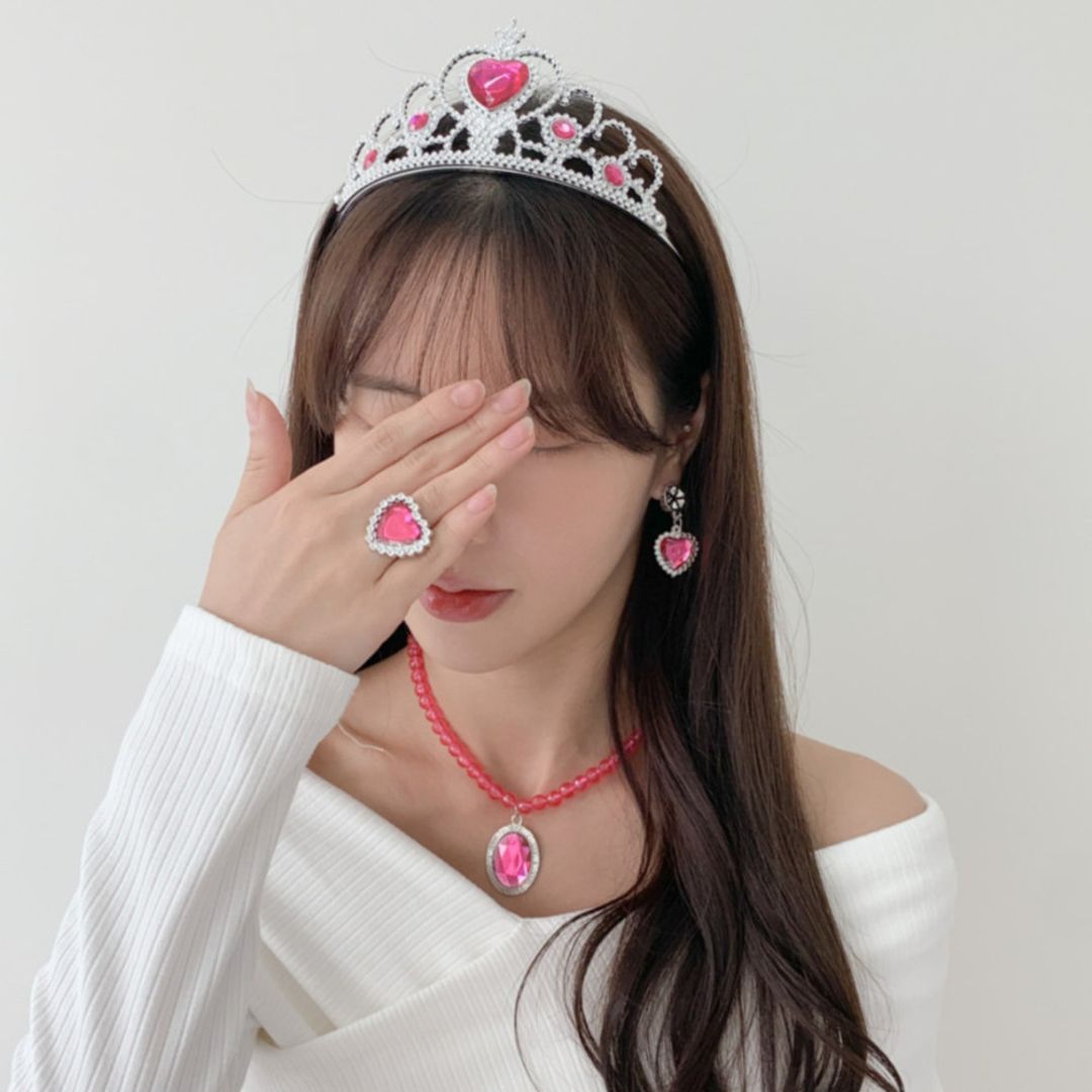 블링 프린세스 공주 생일 파티 왕관 귀걸이 목걸이 반지 세트 4color