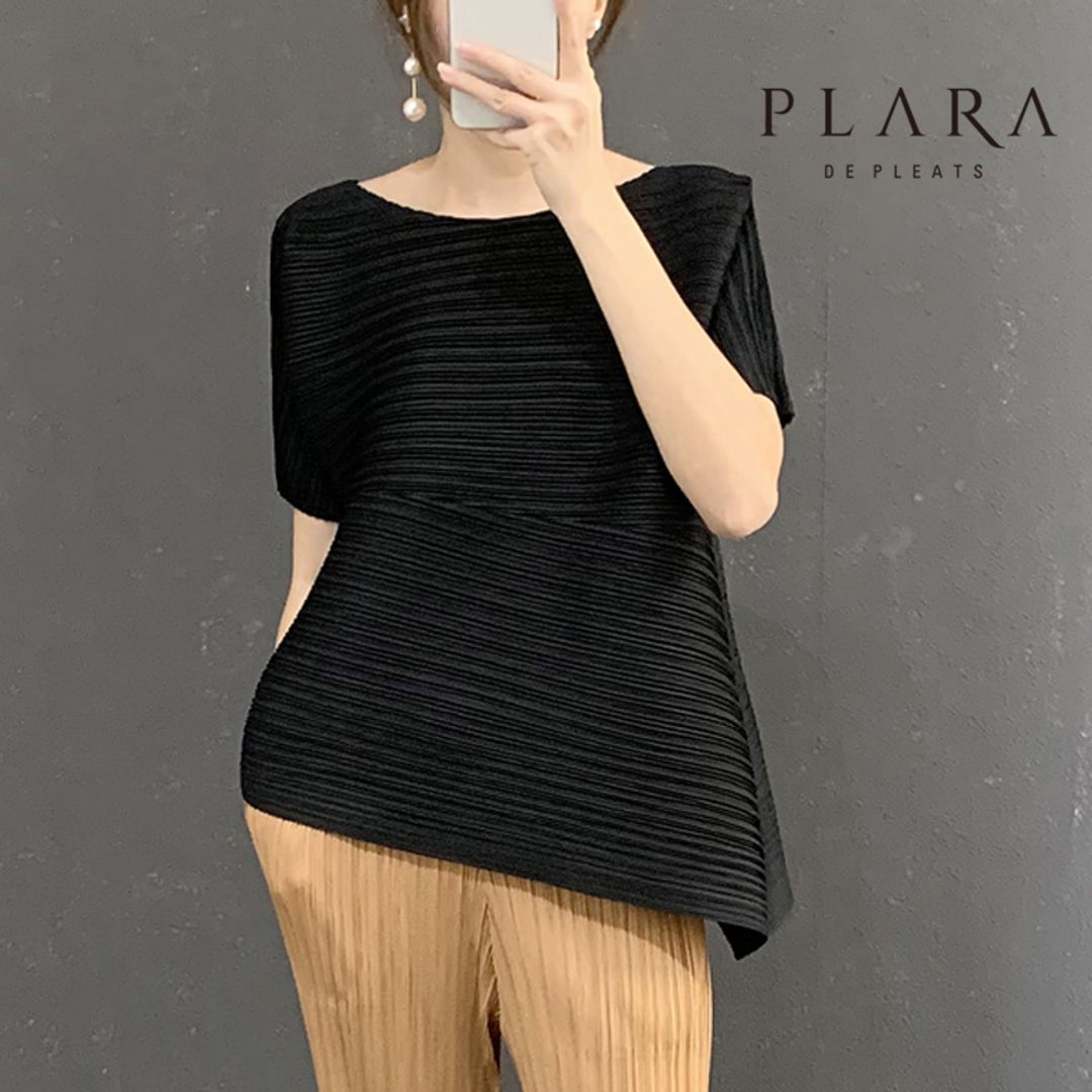 포스티 Plara 88까지솔리드라운드플리츠블라우스pk2sbl005c