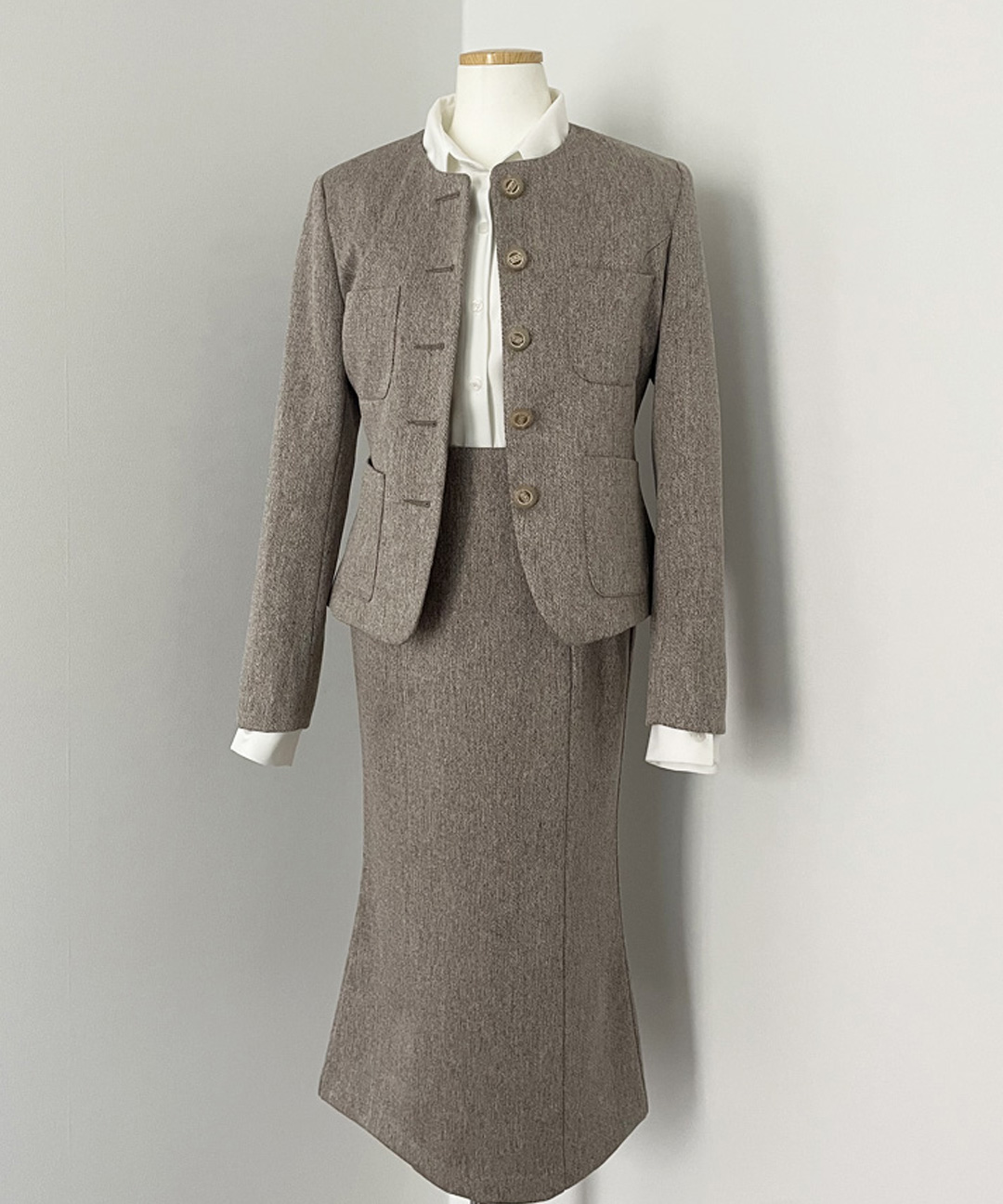 가을 정장 자켓 하객 오피스룩 상견례 돌잔치 모임룩 머메이드 롱 스커트 셋업 투피스 세트