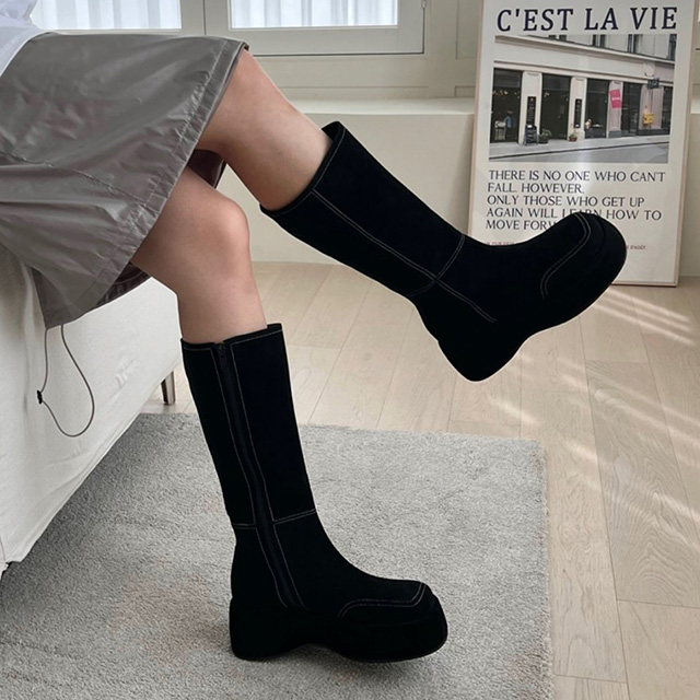 통굽6cm225~230 키높이 롱부츠 스퀘어 롱워커 사각 골덴 가보시 스웨이드 골지 지퍼 어그 앵클 웨스턴 미들 하비 퍼 양털 뽀글이 겨울 기모 스판 하비 빅사이즈 마랑 신발