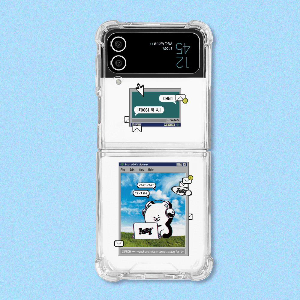 168cm케이스 슈퍼 Z플립 레트로 시리즈 사이버 곰찌 삼성 갤럭시 Z플립4 Z플립5 Z플립6 Z플립7 케이스 심플 커플 투명 범퍼 핸드 폰케이스 우정템 남자 여자