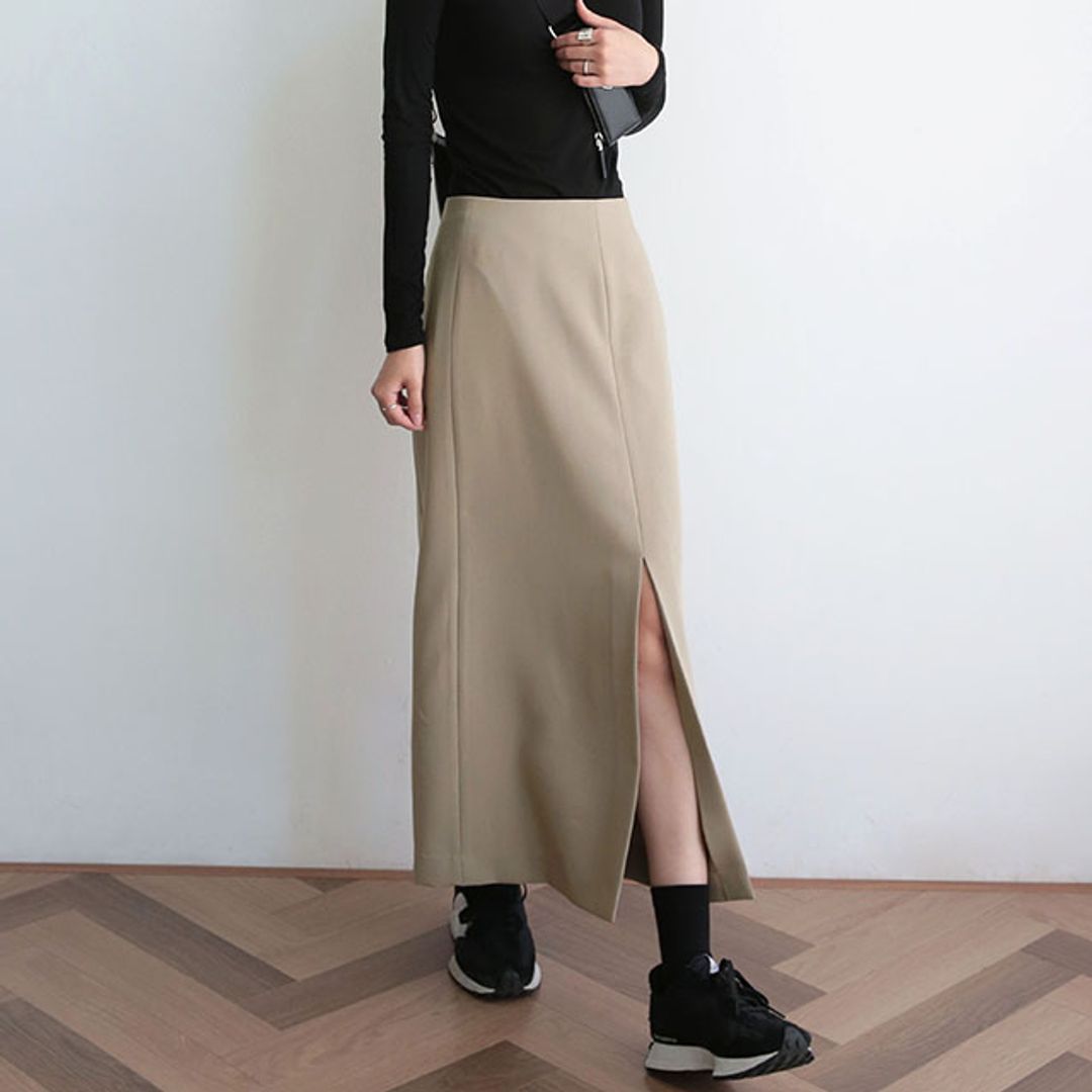 벨렌시 뒷지퍼 H라인 슬릿 롱 스커트 2col