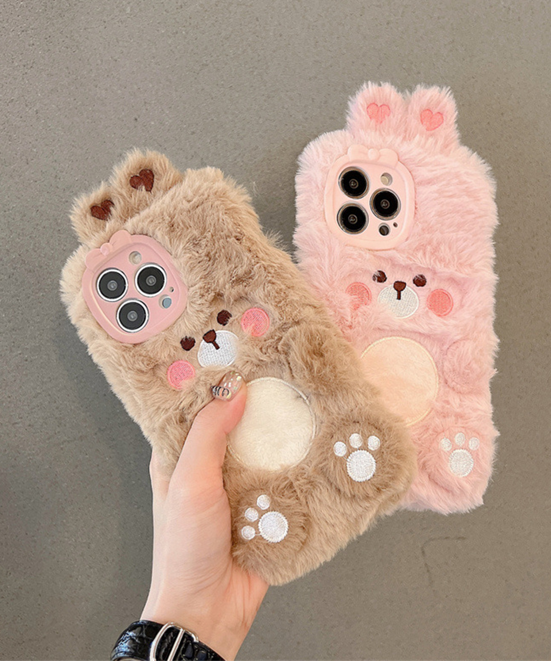 아이폰 토끼 곰돌이 하트 귀 유니크 귀여운 하이틴 키치 풀커버 겨울 털 퍼 커플 핸드폰 애플 휴대폰 우정 선물 폰 케이스 아이폰케이스 11 Pro 12 프로 13 14 프로맥스