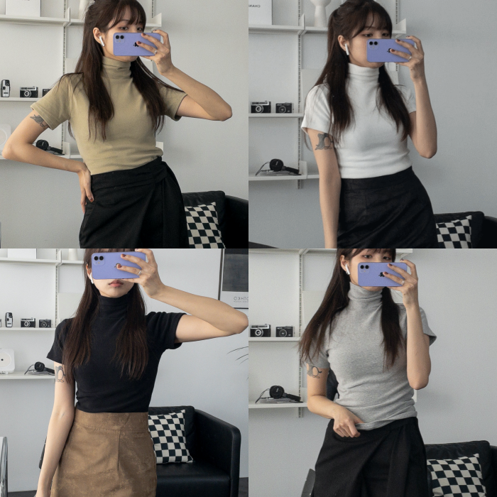 [4color/겨울필수템!] 쫀쫀 이너 기모 반팔 폴라티 터틀넥 티셔츠