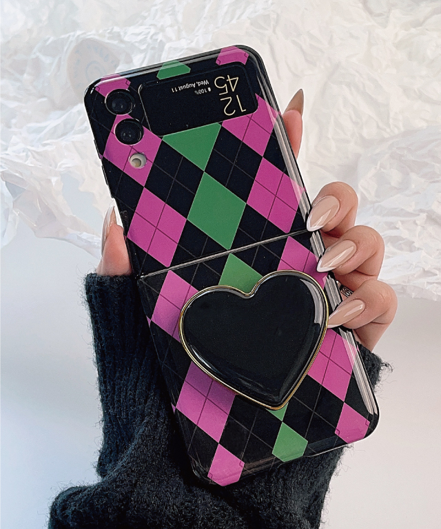 나인틴프라이데이 🚀당일출고 블랙 보라 아가일 케이스 폰케이스 그립 스마트톡 갤럭시 Z플립3 Z플립4 플립3 플립4 제트플립3 제트플립4 지플립3 지플립4 우정템 커플템 커플