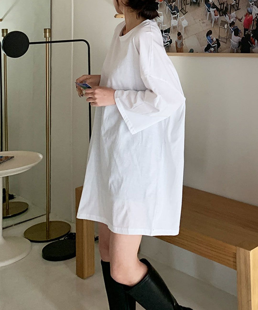 ★당일발송★ 하의실종룩 롱 티셔츠 박스 박시 반팔 라운드 기본 이너 이지 면 힙커버 레깅스코디 레이어드 루즈핏 오버핏 빅사이즈