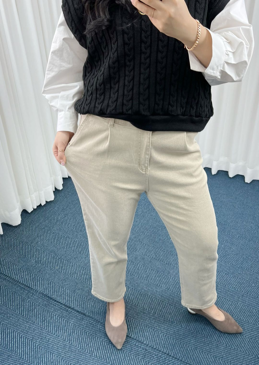 3xl 빅사이즈 여성 밴딩 기모 면바지 핀턱팬츠 키큰여자쇼핑몰