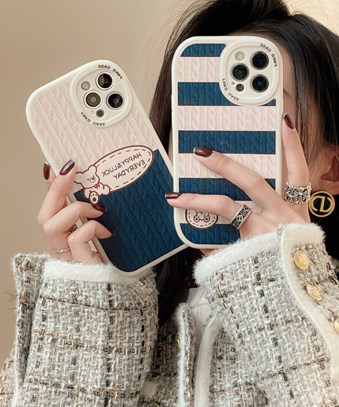 핑크리어카 아이폰 니트 블루 곰돌이 귀여운 유니크 겨울 가을 실리콘 젤리 풀커버 우정 커플 친구 생일 선물 애플 휴대폰 핸드폰 폰 케이스 아이폰케이스 11 12 프로 13