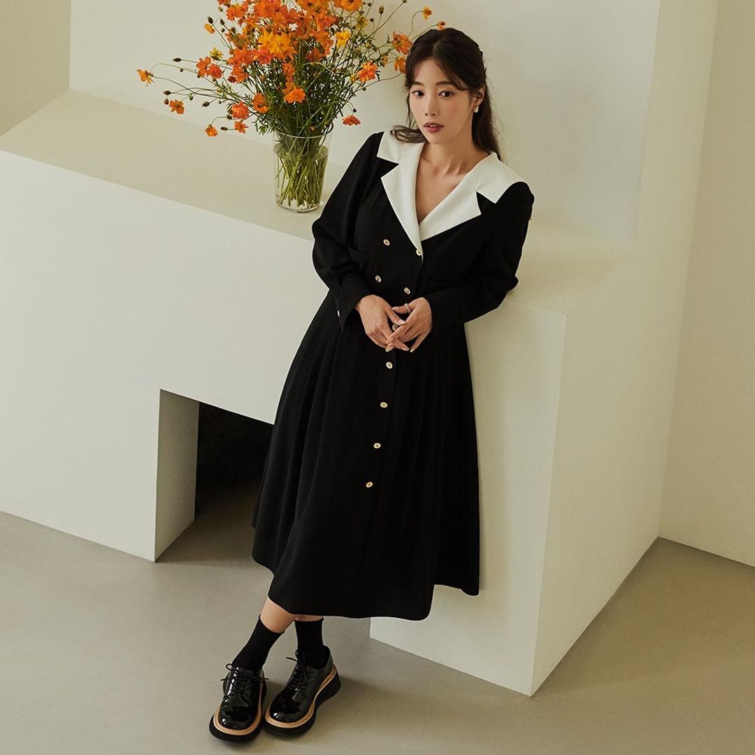 포스티 온앤온 세일러칼라 배색 플리츠 원피스 New2wo941
