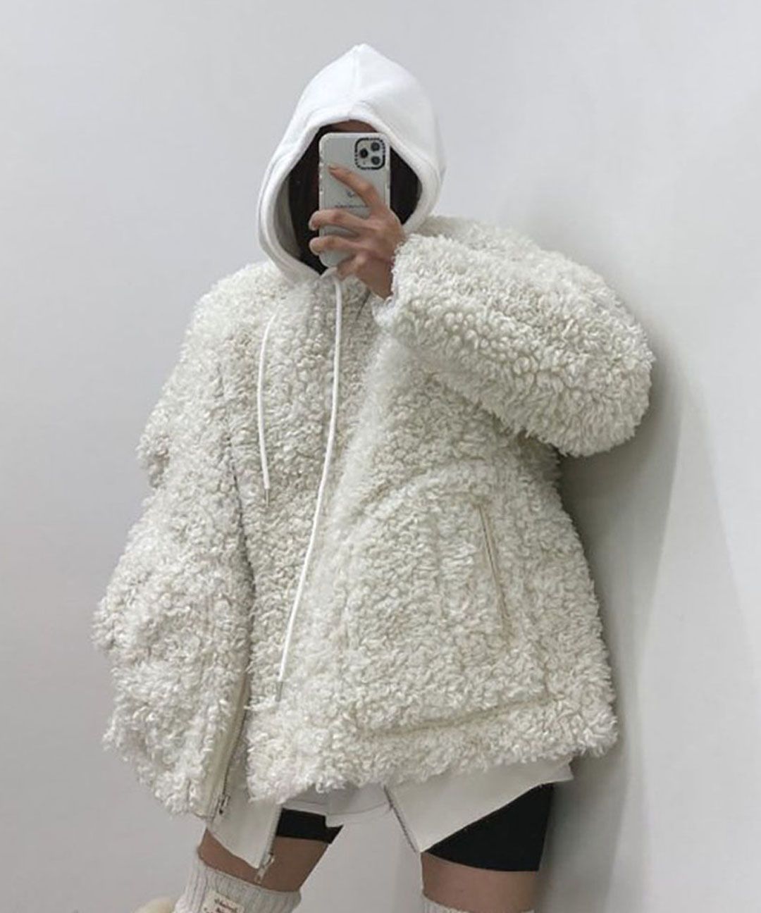 에코퍼자켓 페이크 퍼 부클 뽀글이 핸드메이드 양털 덤블 인조 노카라 털 오버 핏 자켓