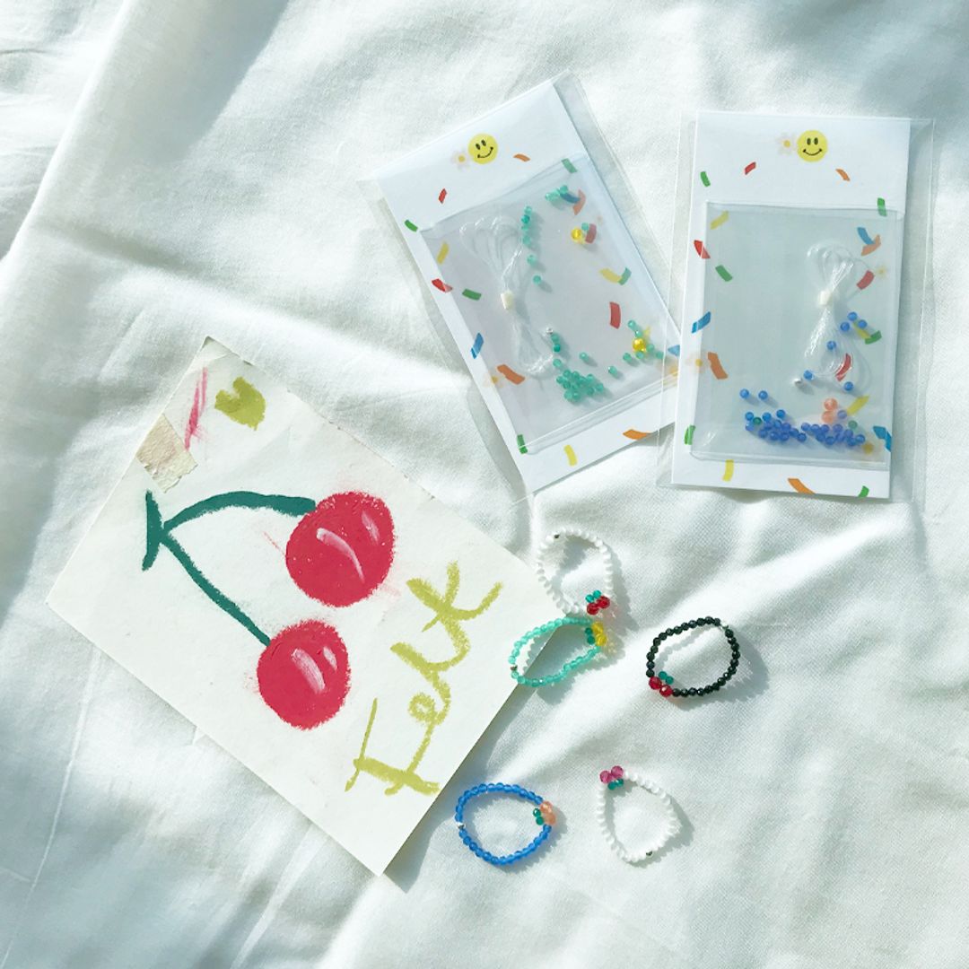 5color 체리 비즈 반지 만들기 세트 Diy 키트 우정 학생 원석 재료 고무줄 링 취미 비즈반지