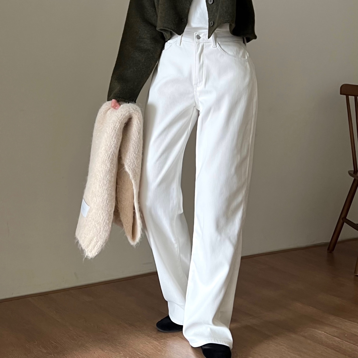 그리니스튜디오 융기모🔥겨울) 2col 네이아이 하이웨스트 롱 슬림 와이드 코듀로이 팬츠 ; S,M,L