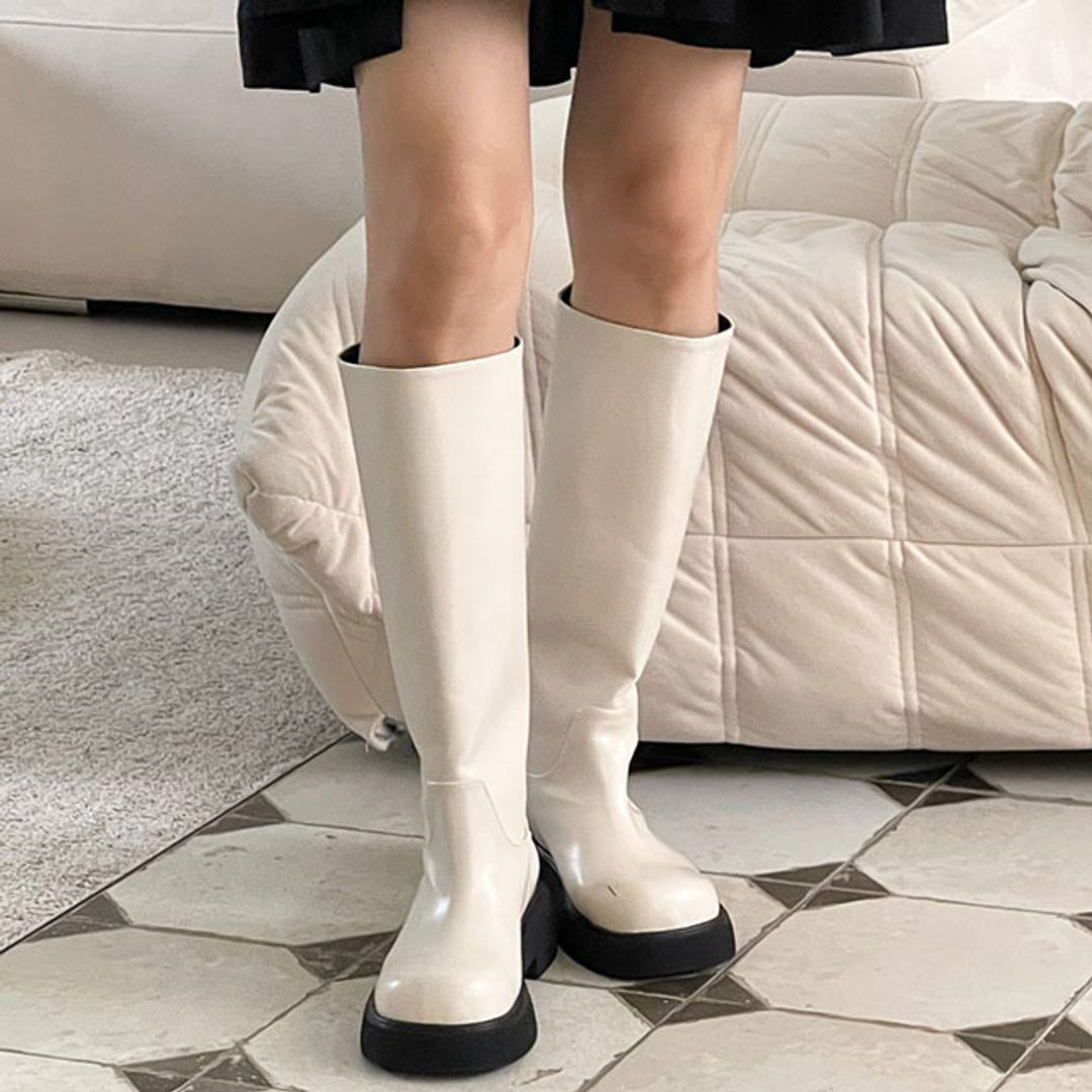 통굽5cm225~250 키높이 롱부츠 가보시 롱워커 스퀘어 라운드 가죽 레더 통넓은 빅사이즈 하비 로퍼 구두 하객룩 연말룩