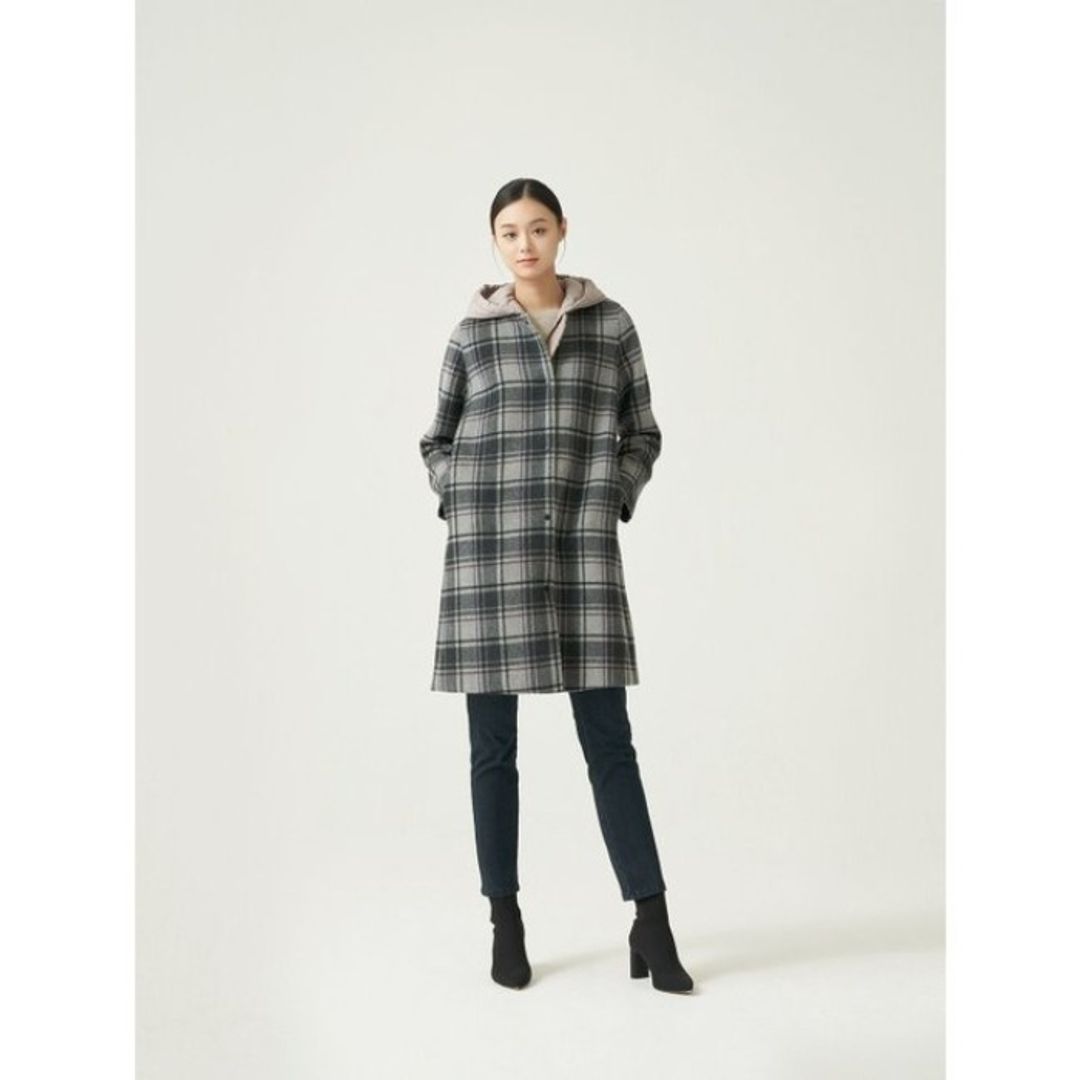 포스티 올리비아로렌 Nc02 체크 후드 모직코트 Vvceaxwa261