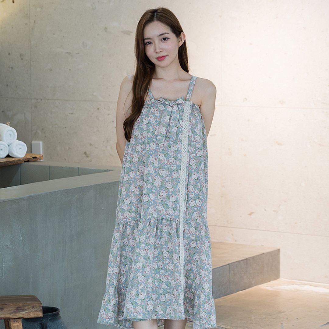 포스티 빈스 여성 폴리 목욕샤워 랩가운 끈 골프가운 블루 1554