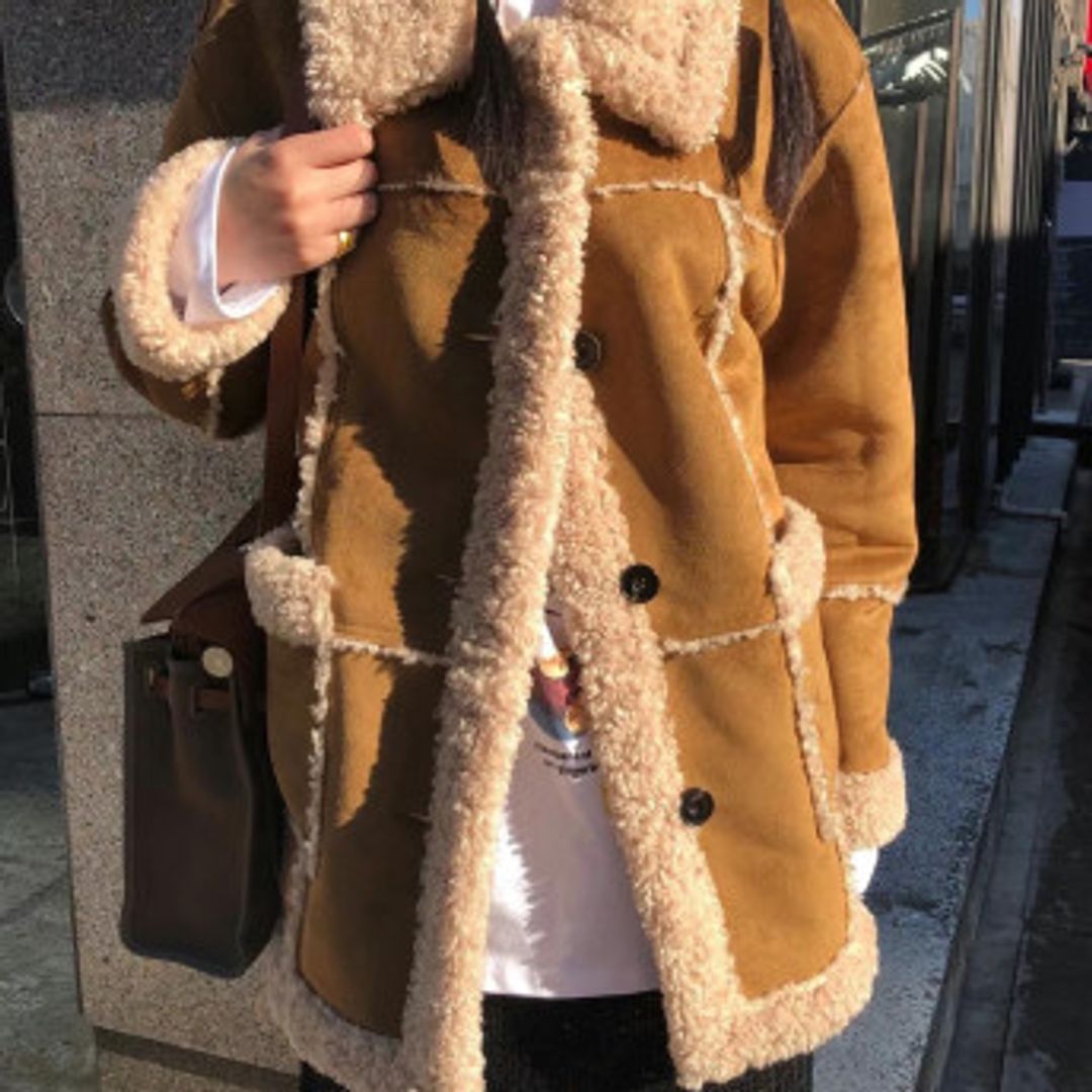 R 스퀘어 무스탕 데일리 긴팔 하프 무스탕 자켓 데일리 여성 겨울 무스탕 자켓 점퍼