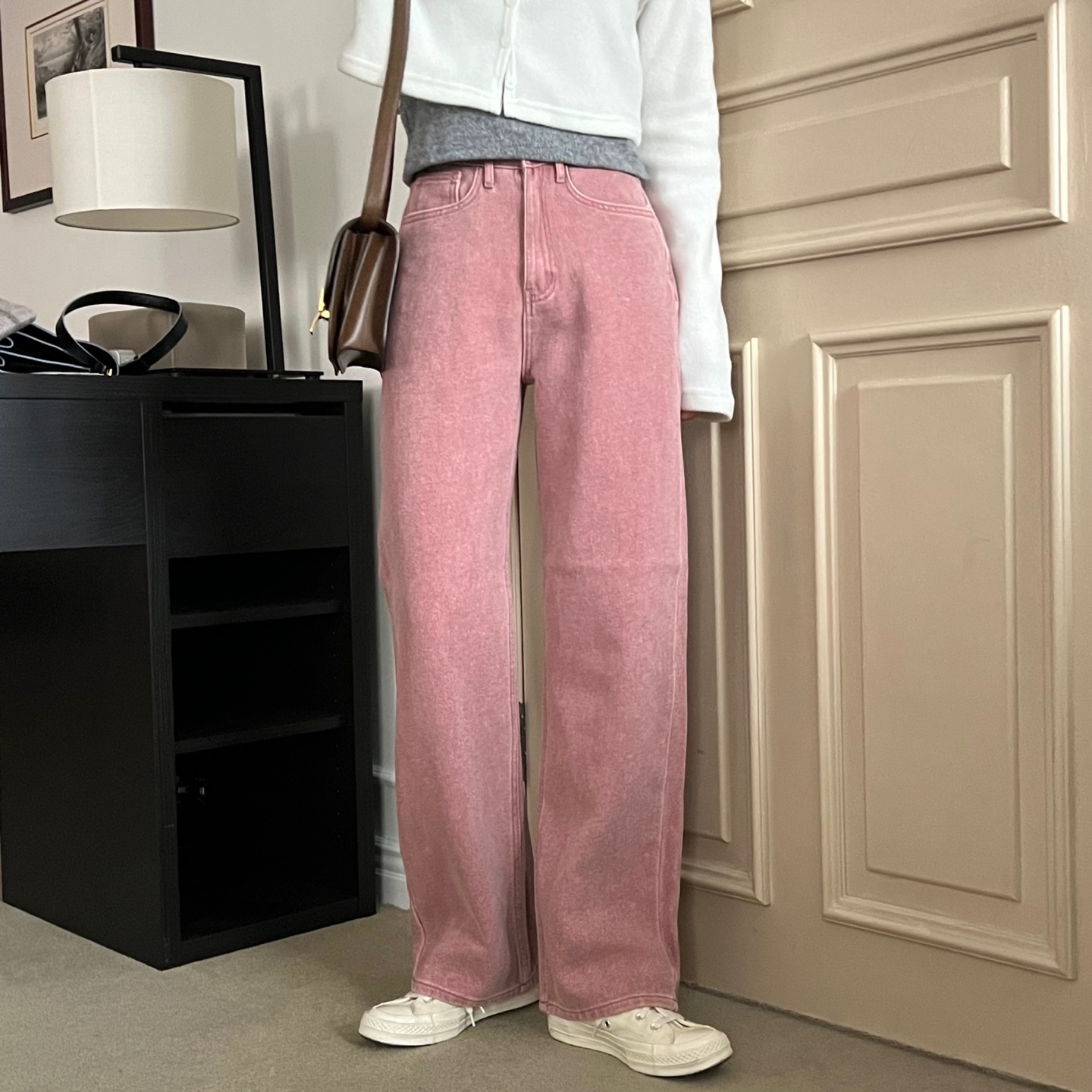 그리니스튜디오 Premium하이퀄) 4col 뮤트 따뜻한 기모 하이웨스트 롱 일자와이드 색감 팬츠 ; S,M,L