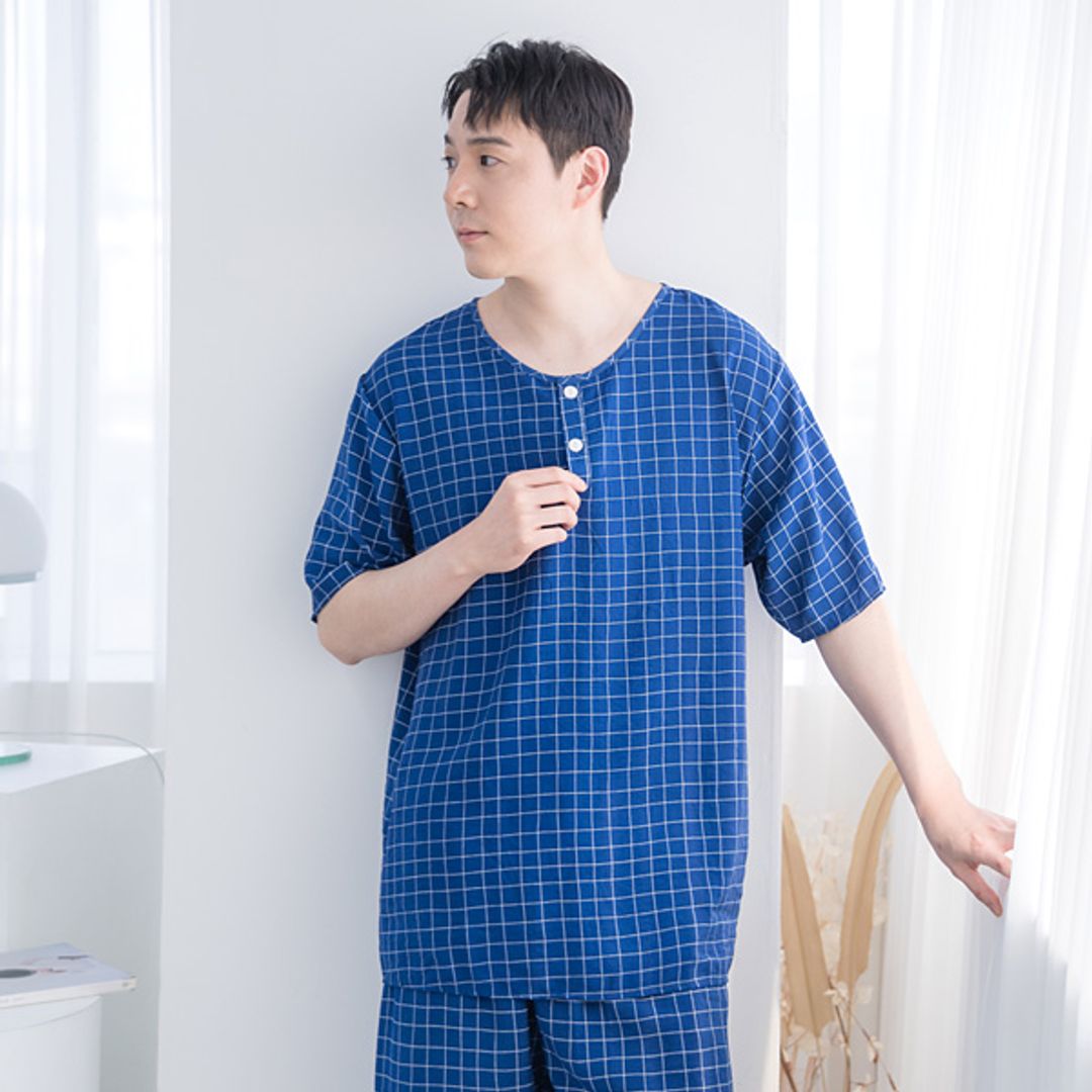 포스티 남성 인견 잠옷 상하세트블루스퀘어