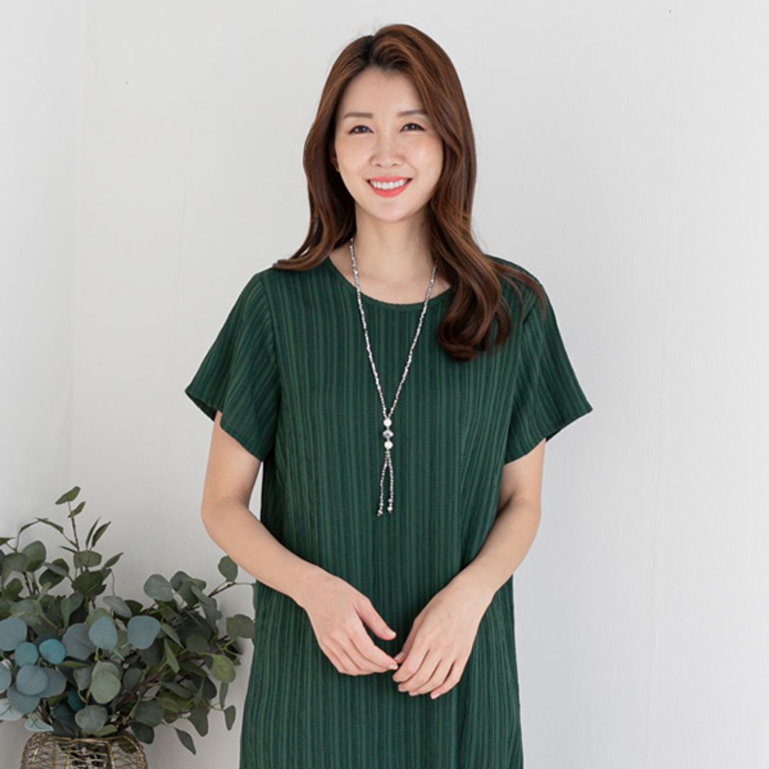 포스티 여성 인견 플리츠원피스그린