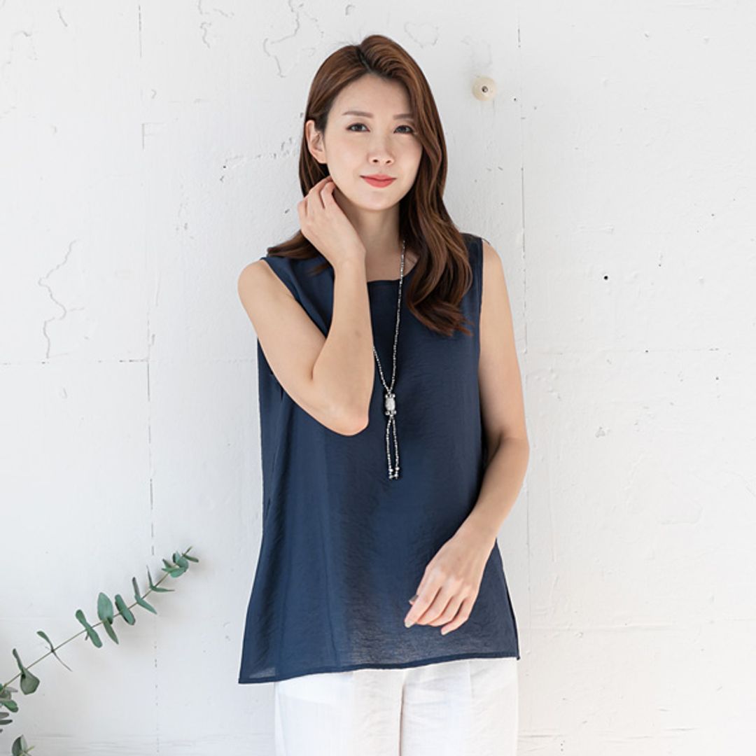 포스티 여성 인견 해피민소매 블라우스 블루그린