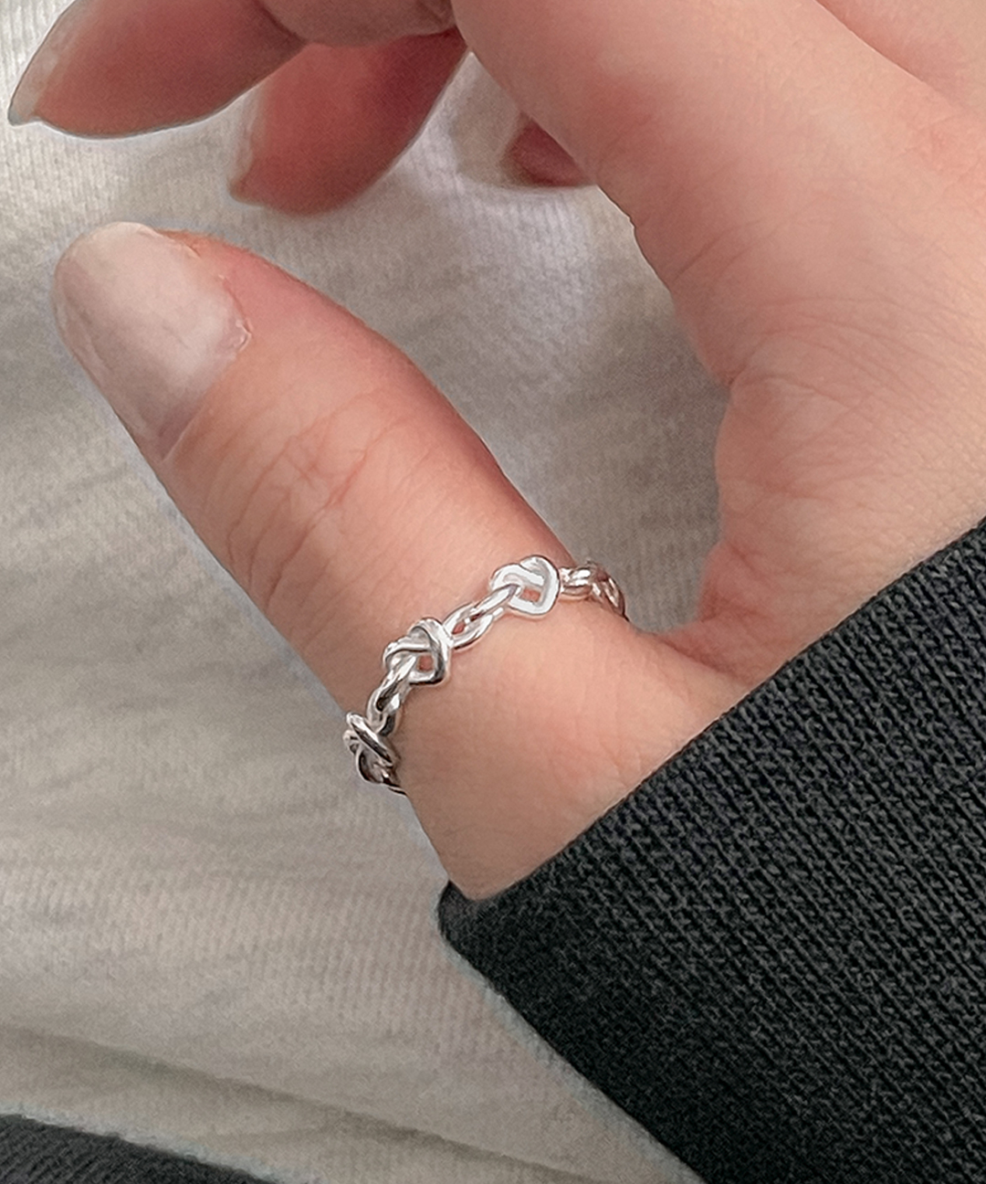 끌렌느 [Silver925] 매듭 꼬임 볼륨 하트 925 실버 반지 (3color)