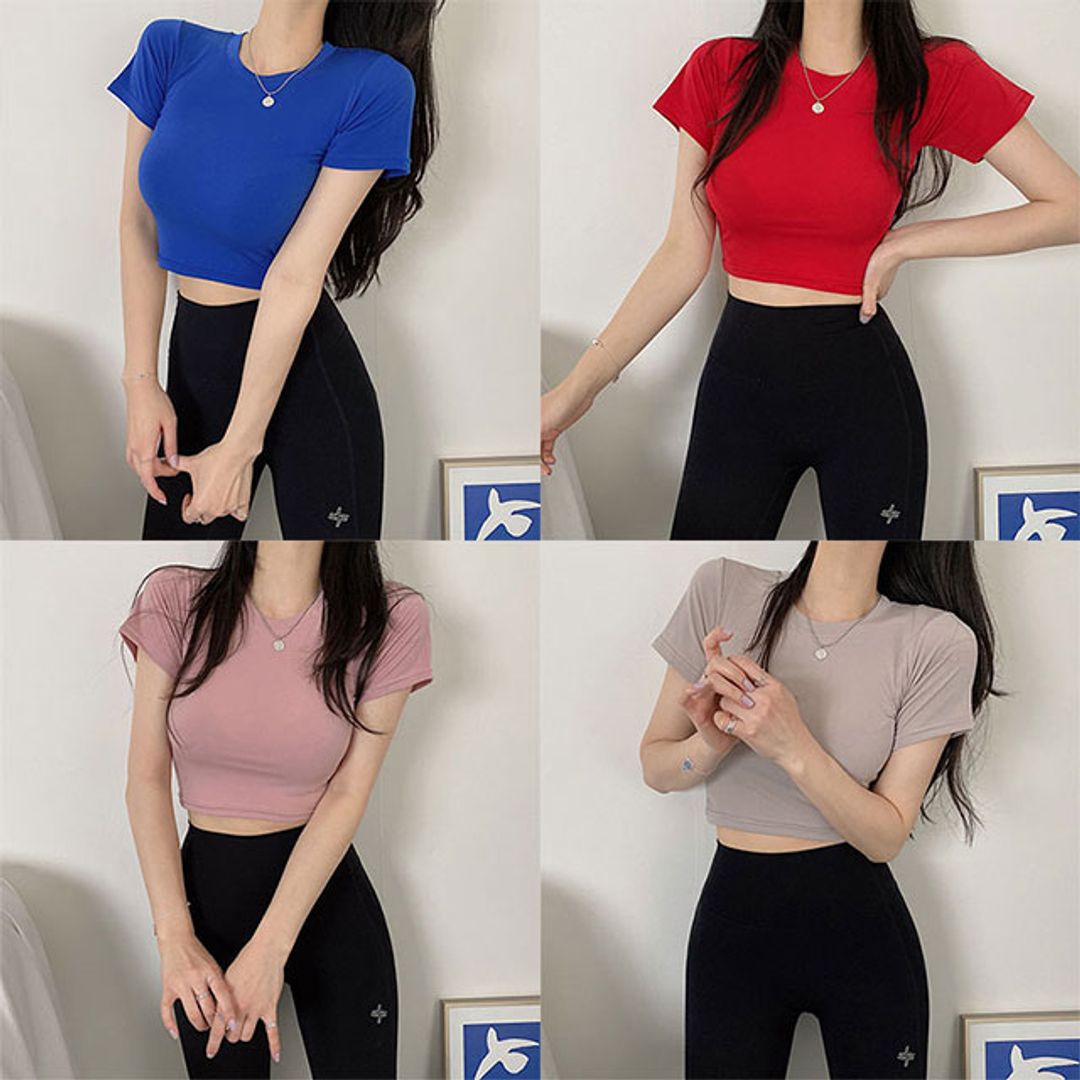 11 쿨원단라운드ver 쿨 아이스 냉장고 필라테스 운동복 슬림 크롭 숏 반팔 티셔츠