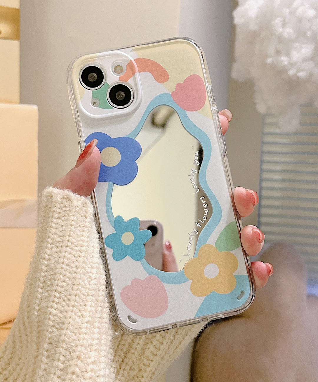 핑크리어카 파스텔 플라워 거울 아이폰 실리콘 젤리 풀커버 심플 핸드폰 휴대폰 애플 폰 친구 선물 우정 커플 봄 꽃 귀여운 유니크 케이스 아이폰케이스 X 11 12 프로 13