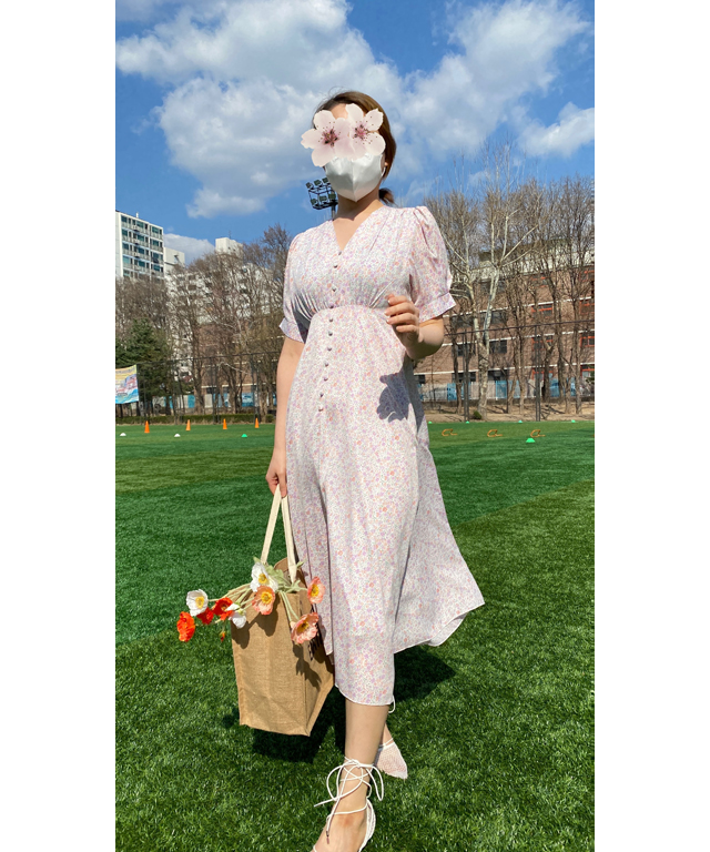 리아 잔꽃 원피스 플라워 핑크 분홍 바이올렛 보라 콩단추 라일락 반팔 퍼프소매 노란 롱 셔츠 썸머 여름 꽃나염 여신