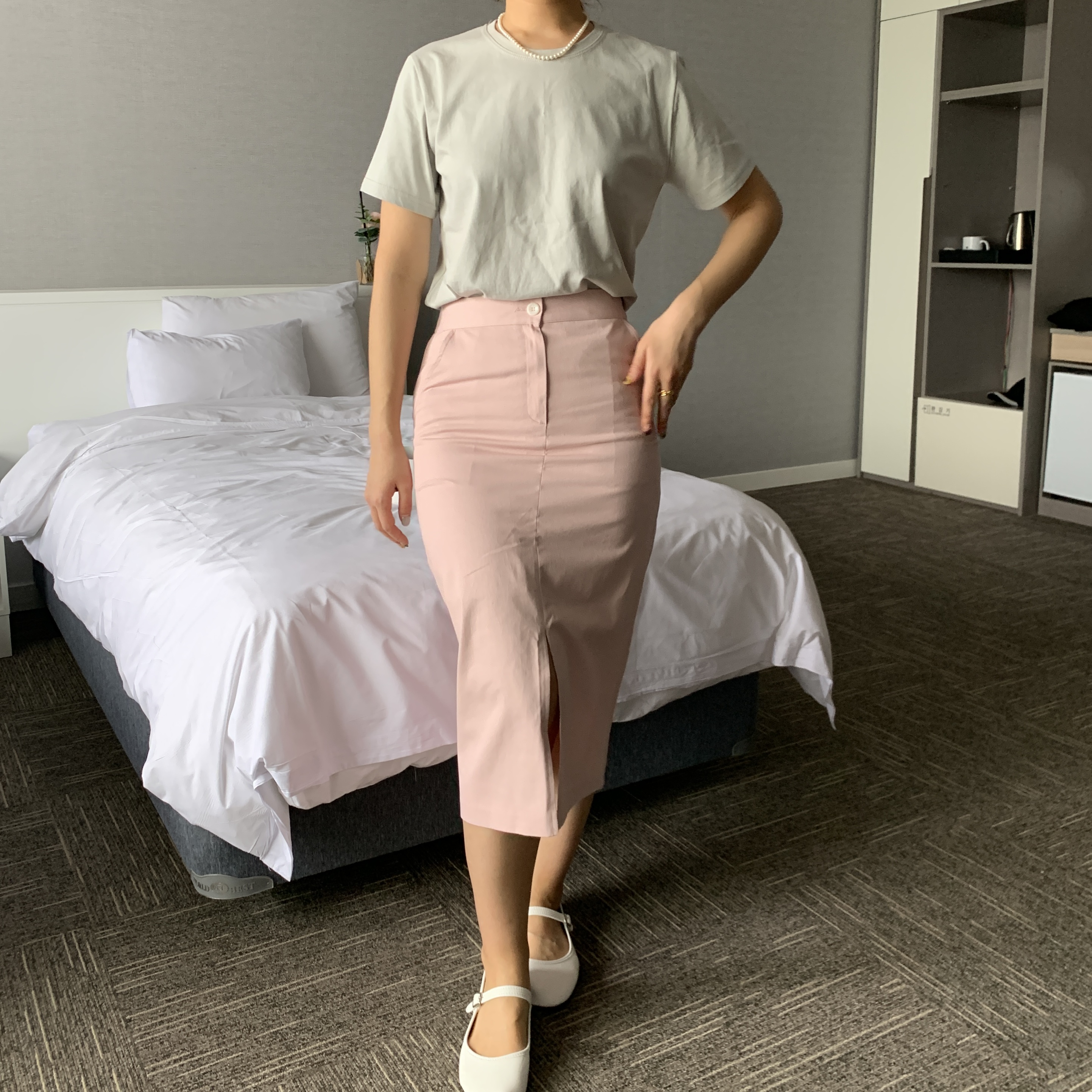 면치마 앞트임 H라인 밴딩 롱스커트 (2col)