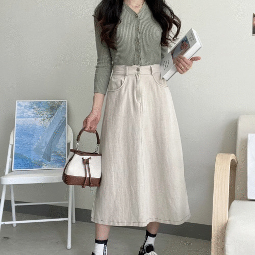 진스 린넨 코튼 뒷밴딩 롱스커트 밴딩스커트데님스커트생지스커트코튼스커트핀턱스커트봄치마여름스커트플레어스커트린넨스커트