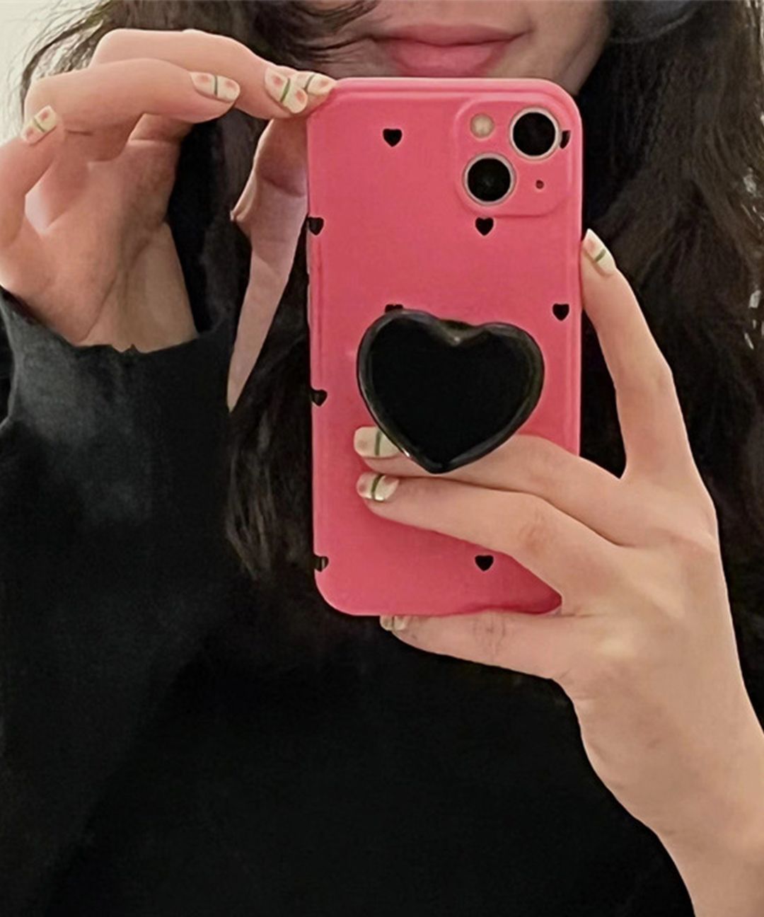핑크 블랙 하트 아이폰 그립톡 스마트톡 손잡이 풀커버 실리콘 젤리 핸드폰 휴대폰 애플 폰 우정 친구 선물 귀여운 유니크 케이스