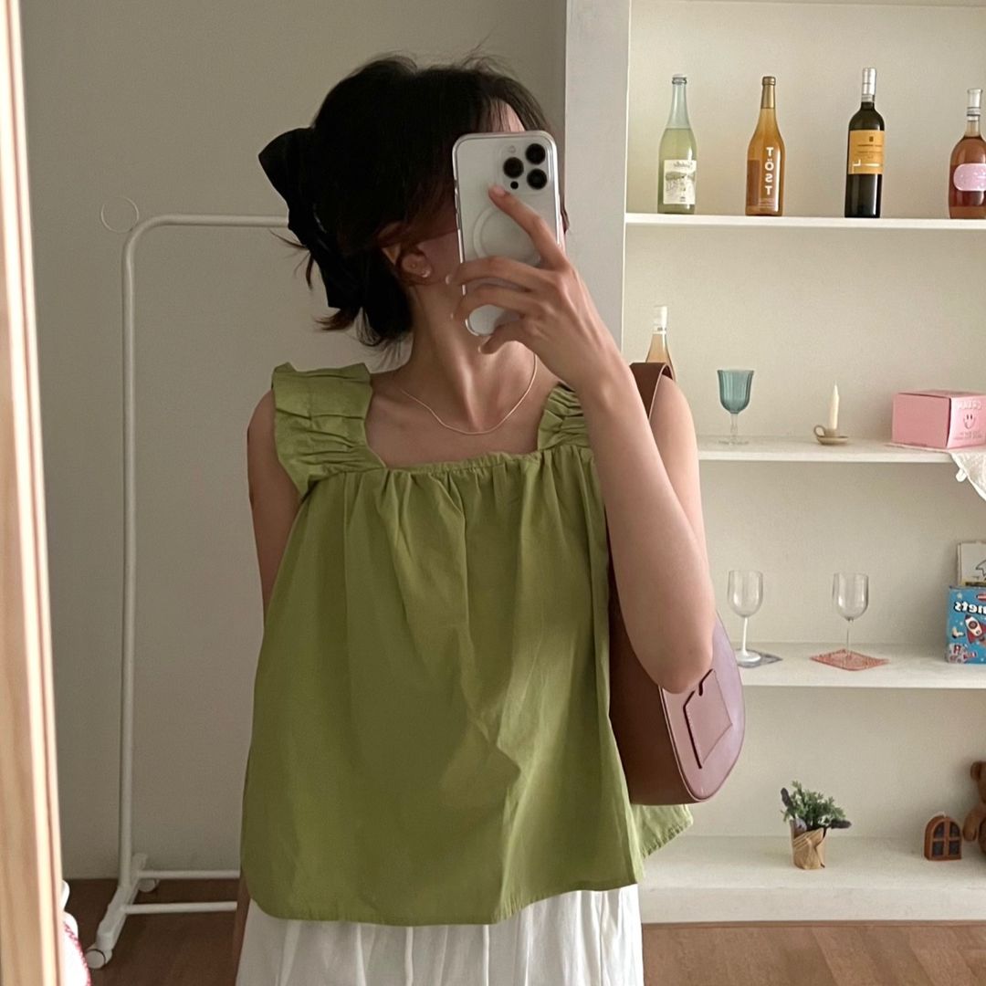 휴양지룩 4컬러 하이츄 프릴밴딩 기분좋은 바스락 루즈핏 크롭 프릴 밴딩 나시 탑
