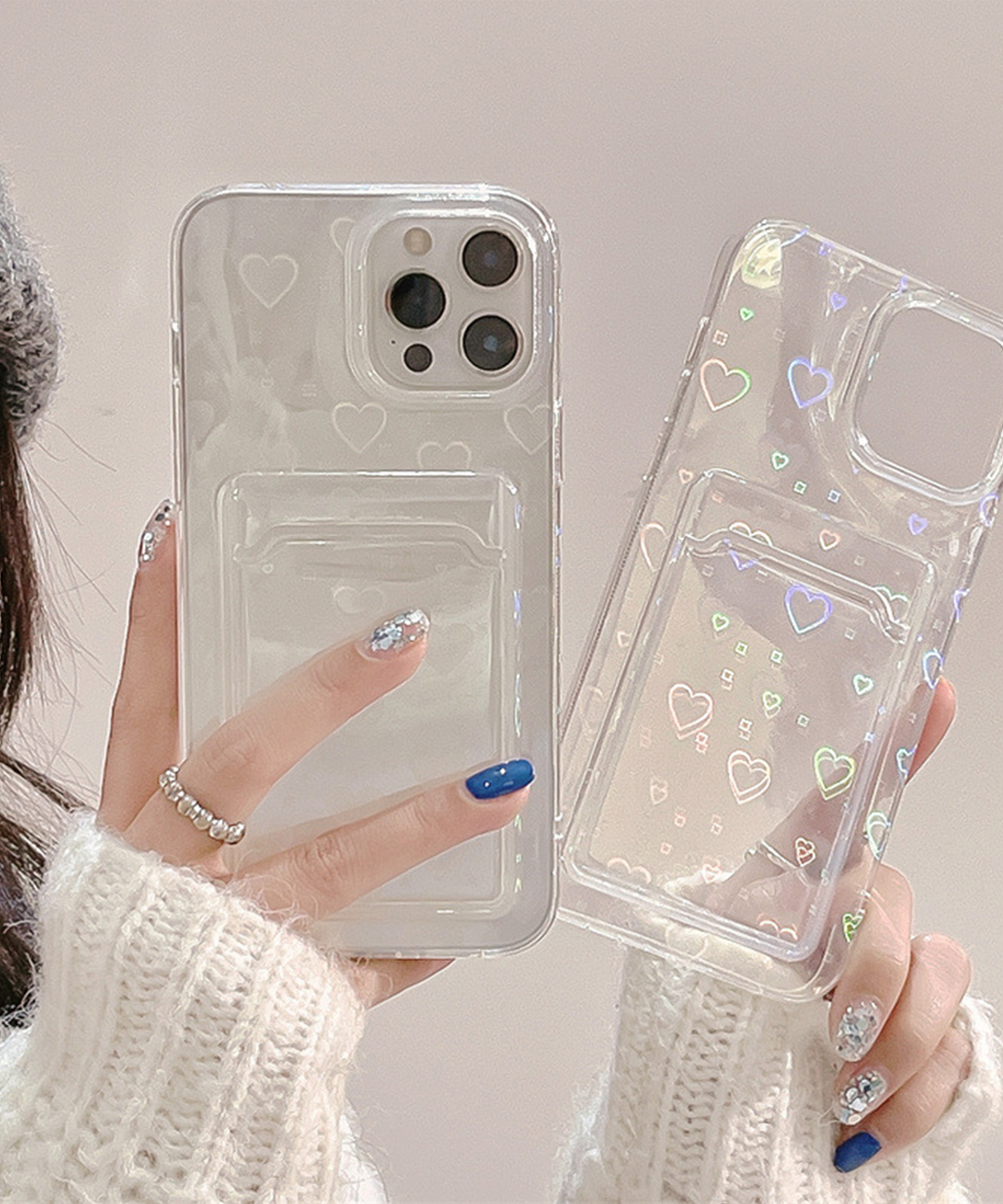 핑크리어카 하트 홀로그램 아이폰 투명 카드 수납 버스카드 범퍼 심플 사진 기본 우정 커플 친구 생일 선물 핸드폰 휴대폰 애플 폰 케이스 아이폰케이스 11 12 프로 13