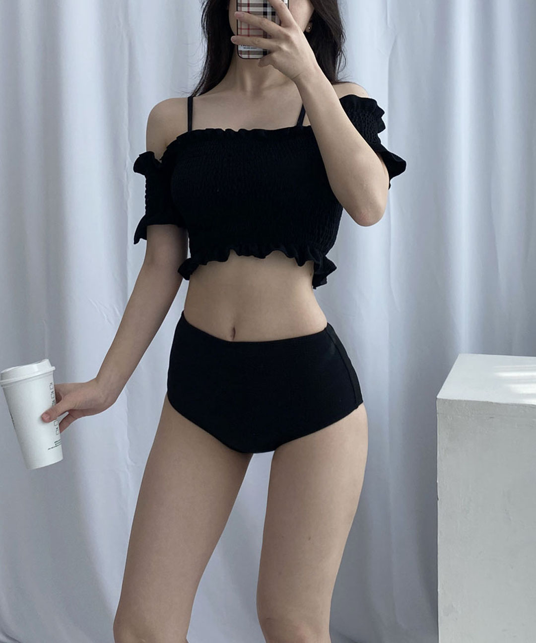 인클로젯 [m Xl]오프숄더 밴딩 비키니 수영복 빅사이즈 체형커버