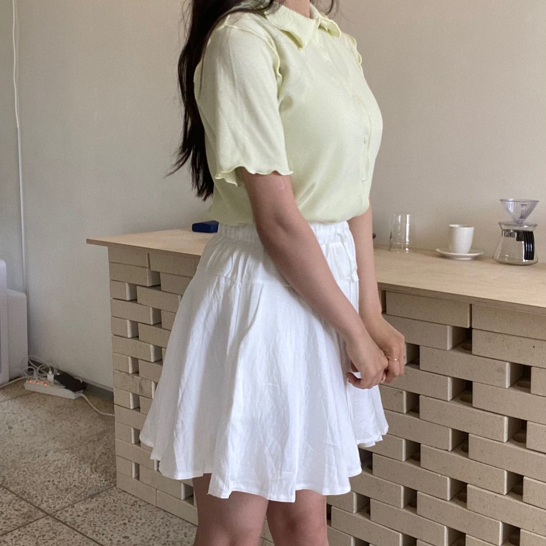 여름 린넨 프릴 캉캉 밴딩 쉬폰 치마바지 치마반바지 스커트 화이트 블랙 숏 미니 스커트 치마