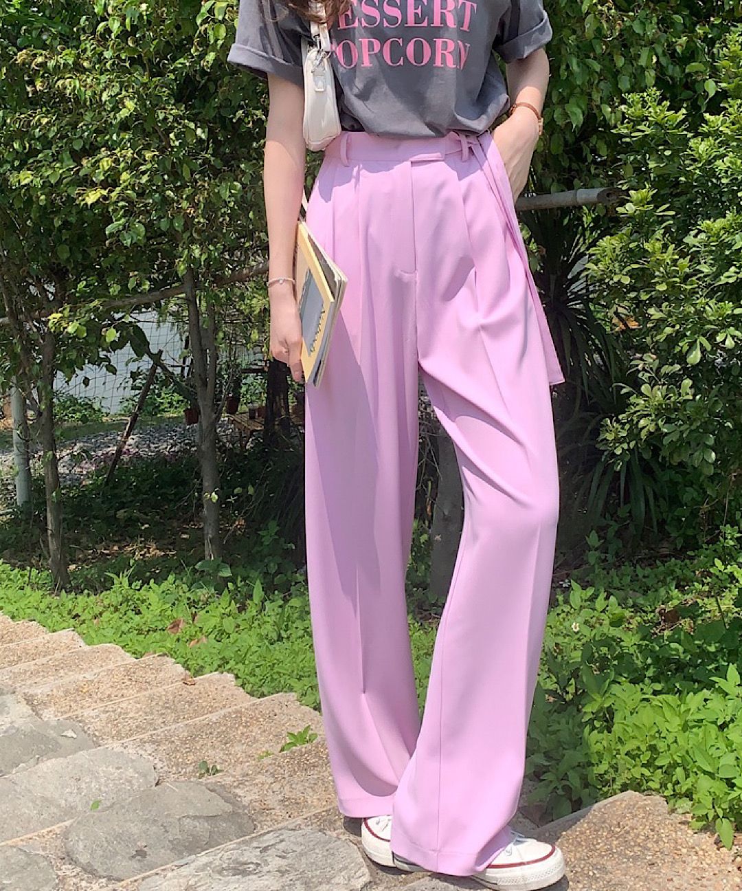 로더pt 데일리 벨티드 리본 스트랩 핀턱 일자 와이드 롱 슬랙스 팬츠 바지5col