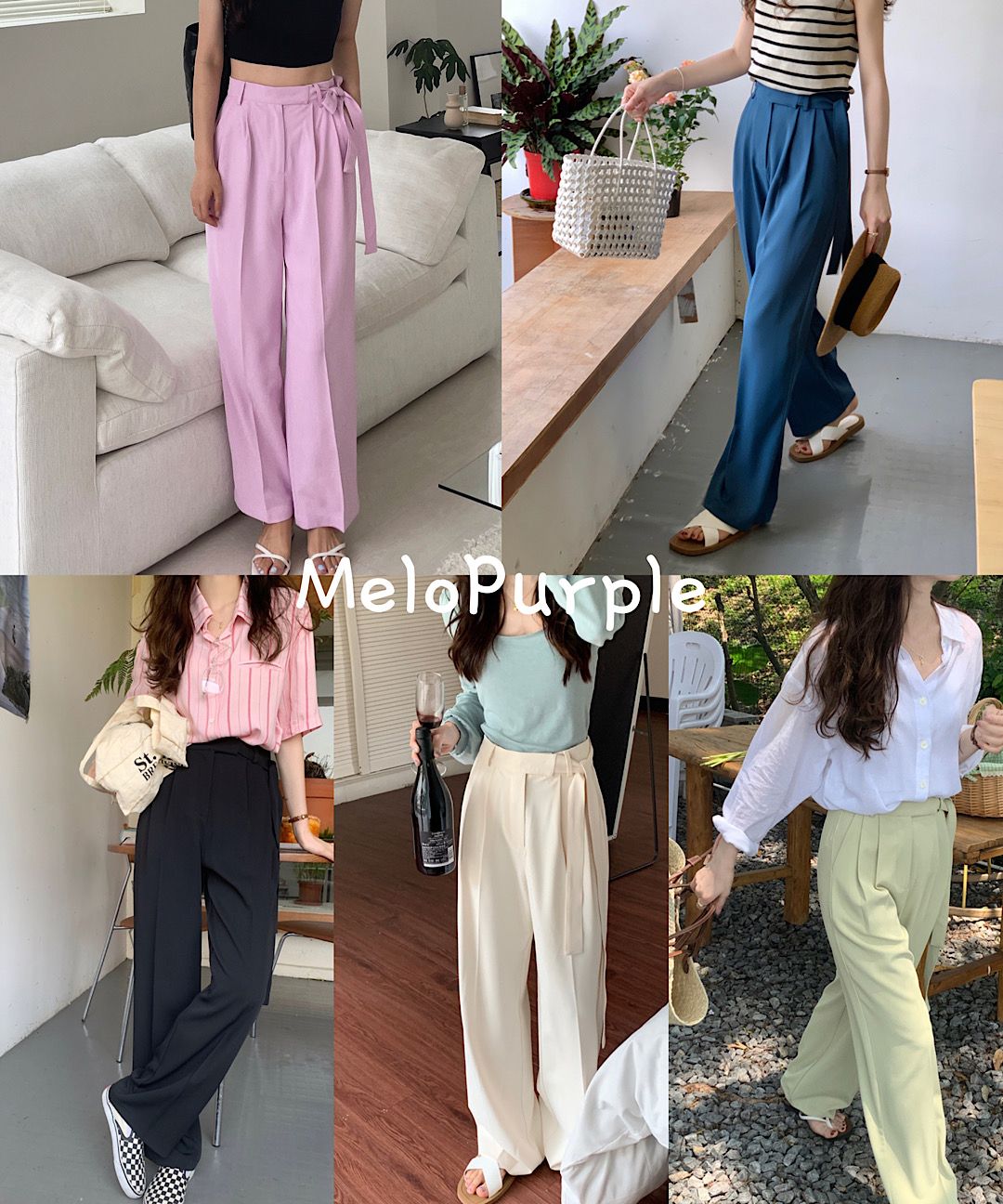 로더pt 데일리 벨티드 리본 스트랩 핀턱 일자 와이드 롱 슬랙스 팬츠 바지5col