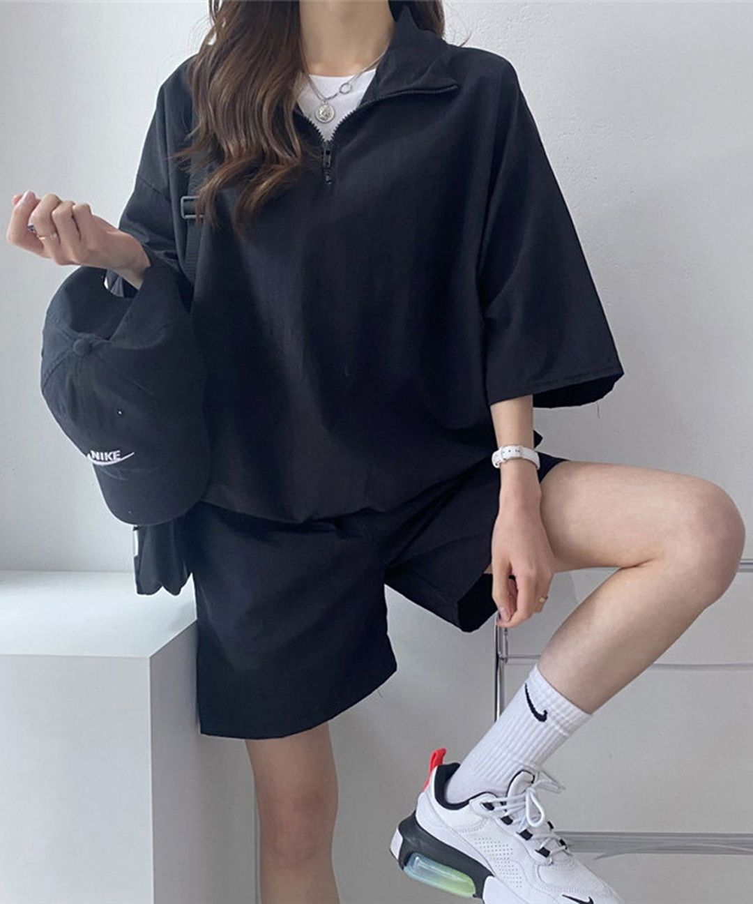 힙한 스타일좋은 아노락 바람막이 트레이닝 츄리닝 세트 캐쥬얼 하프집업 운동복 헬스복 상하세트