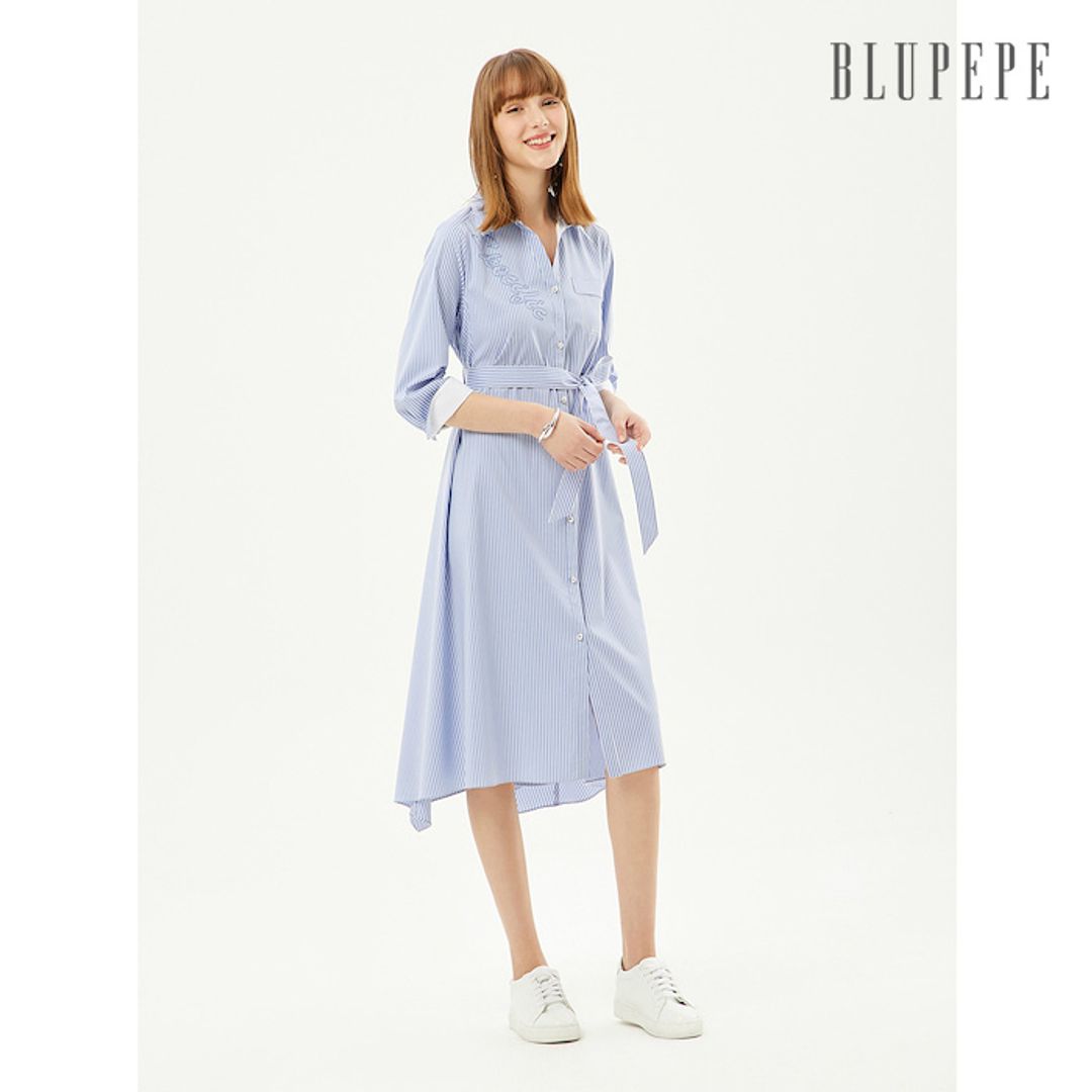 포스티 블루페페 스트라이프 셔츠 원피스 Blp222mse709