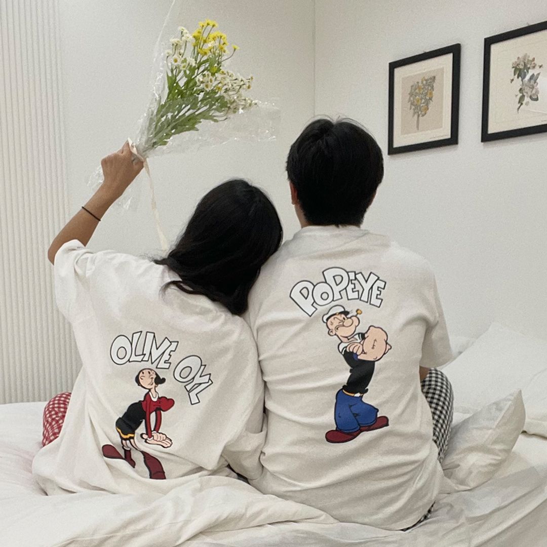 뽀빠이 올리브 반팔커플잠옷 귀여운잠옷 신혼파자마 여성원피스파자마