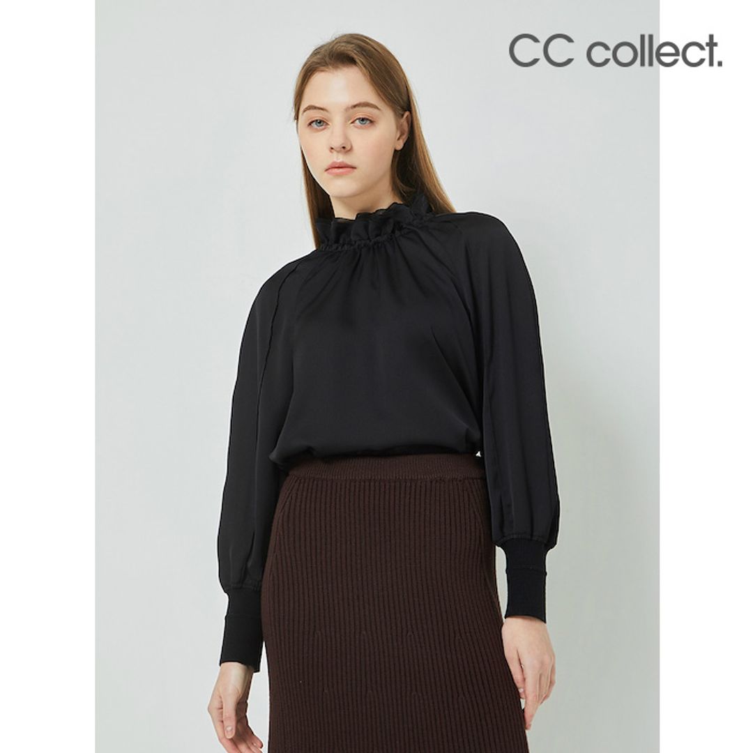포스티 Cc콜렉트 니트 블록 셔링 블라우스 Bkc214msc037