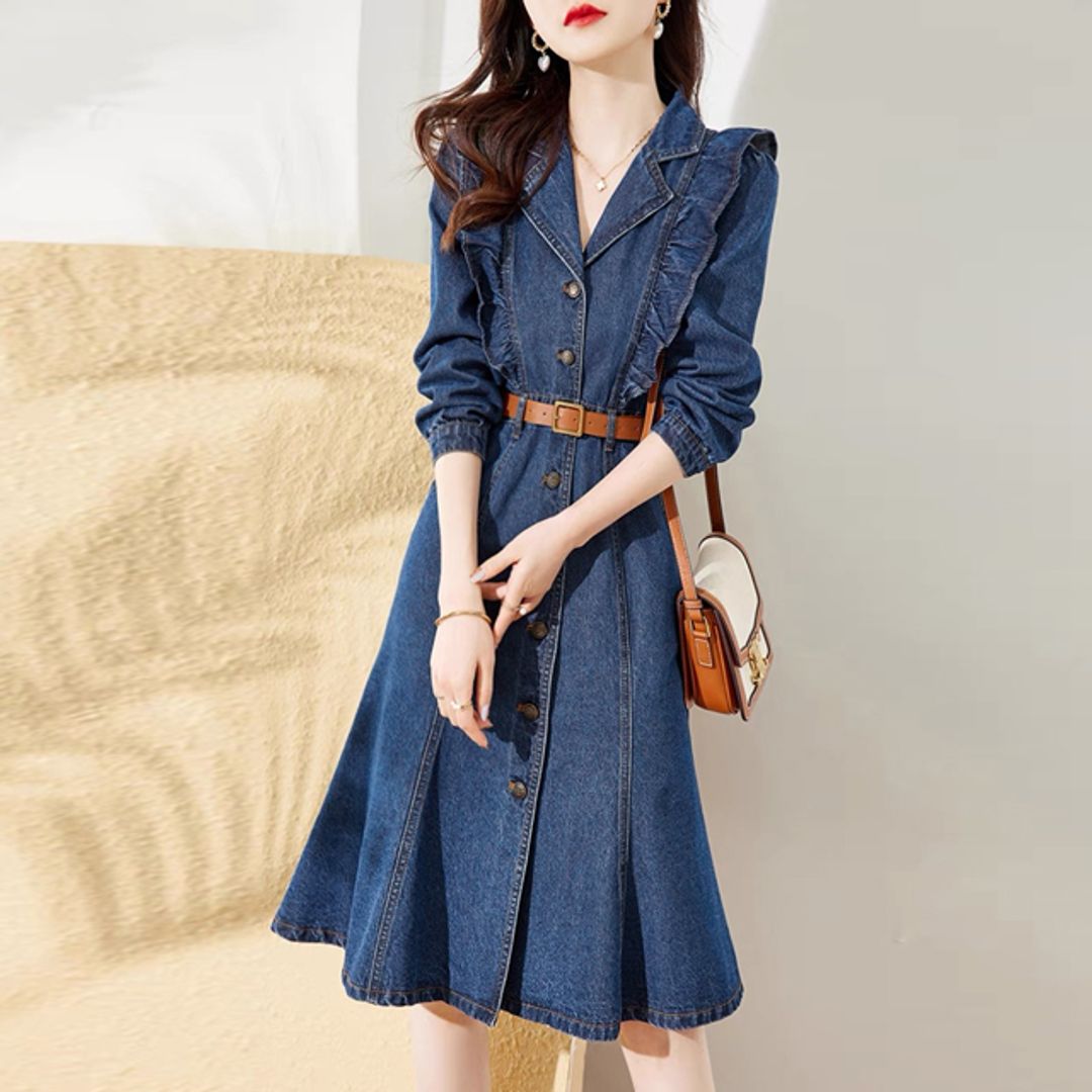 포스티 프리세 프릴 데님 원피스 벨트set