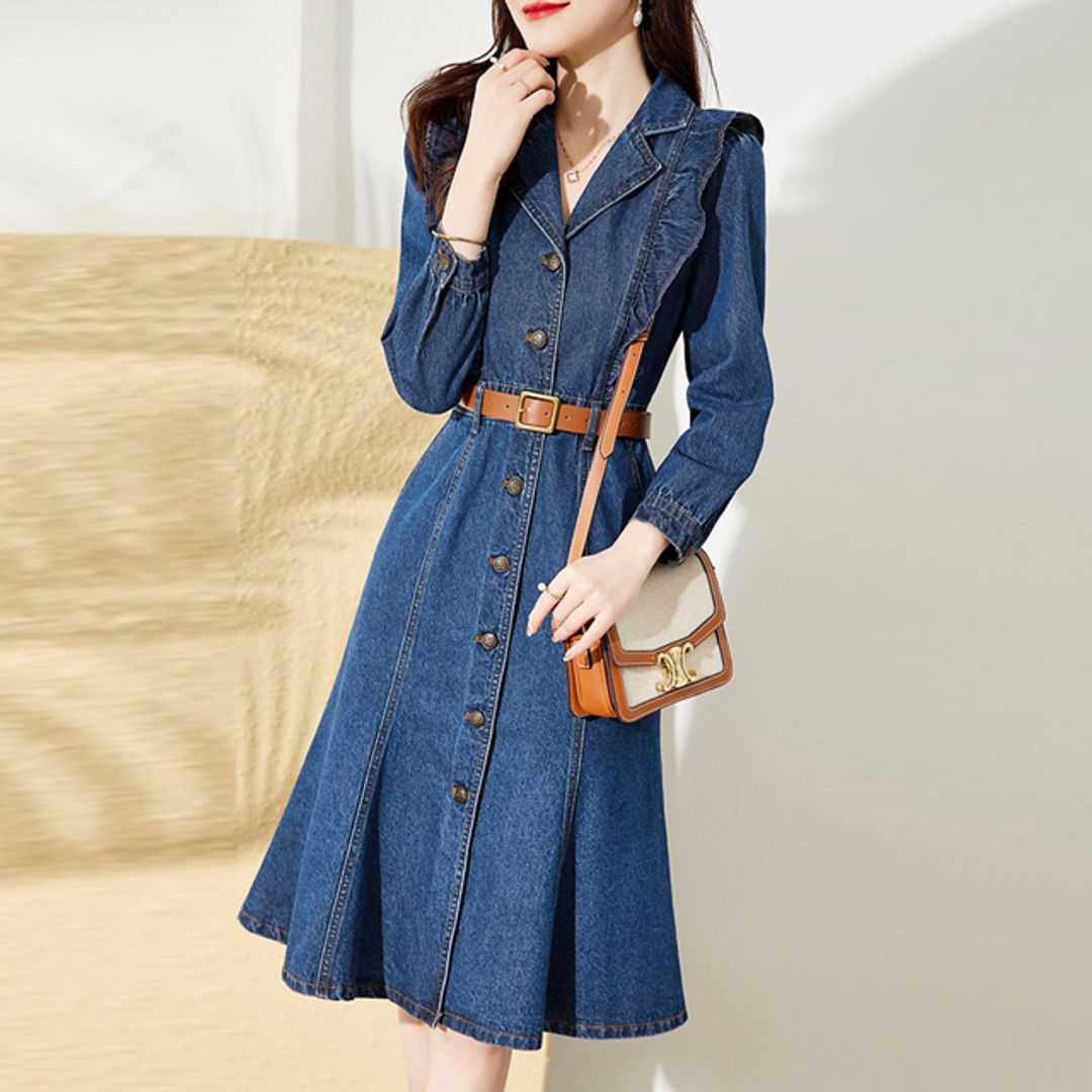 포스티 프리세 프릴 데님 원피스 벨트set